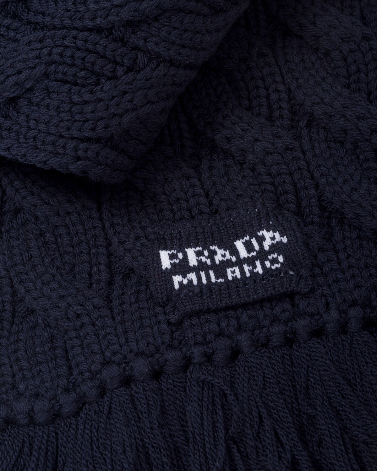 Navy Cable-knit Wool Scarf | PRADA