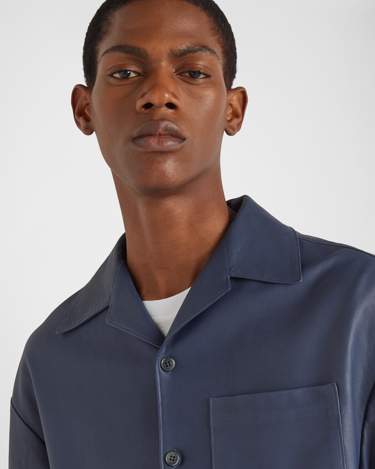 Aviation Blue Nappa Leather Shirt | PRADA