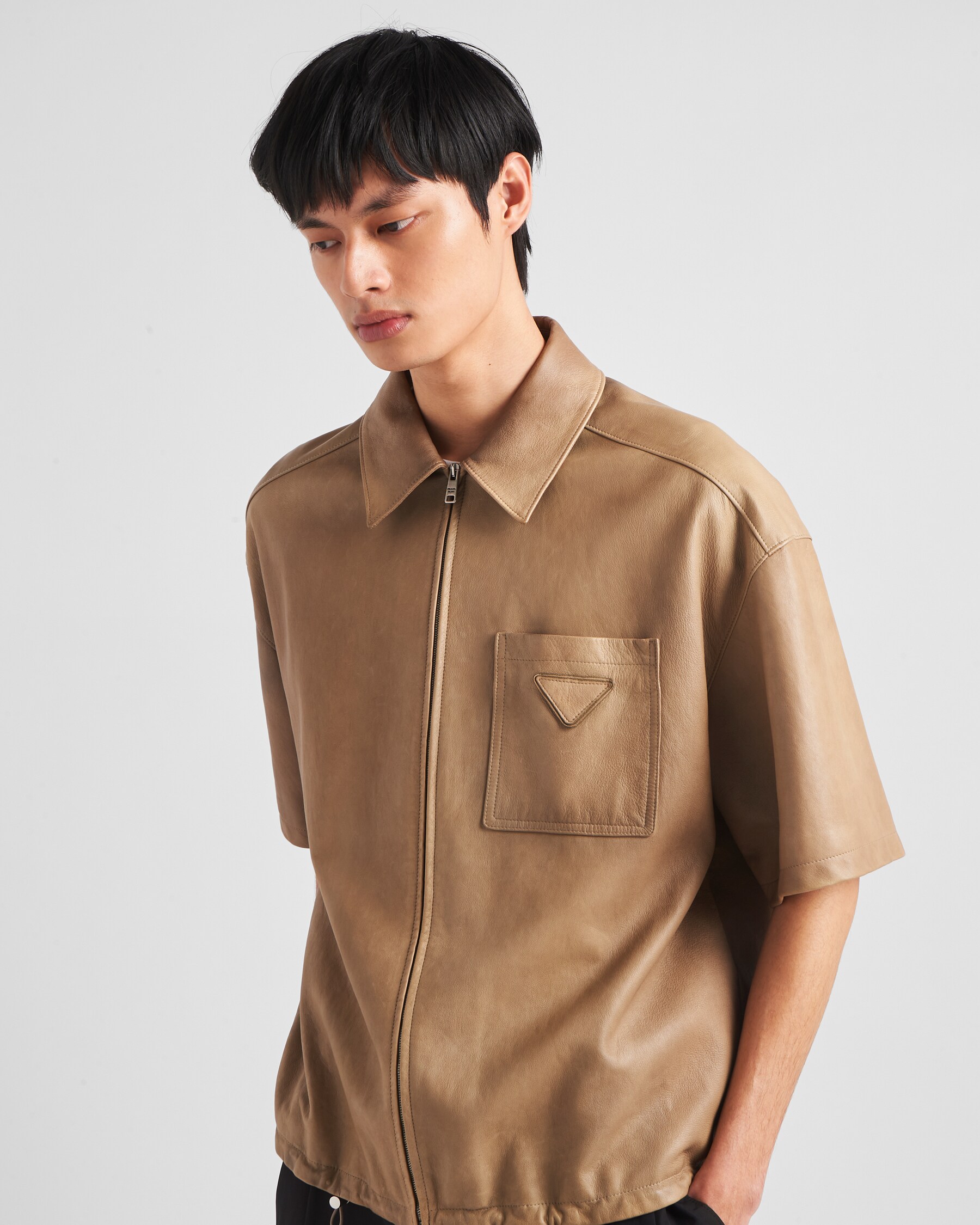 Colonial Beige Short-sleeve Nappa Leather Shirt | PRADA