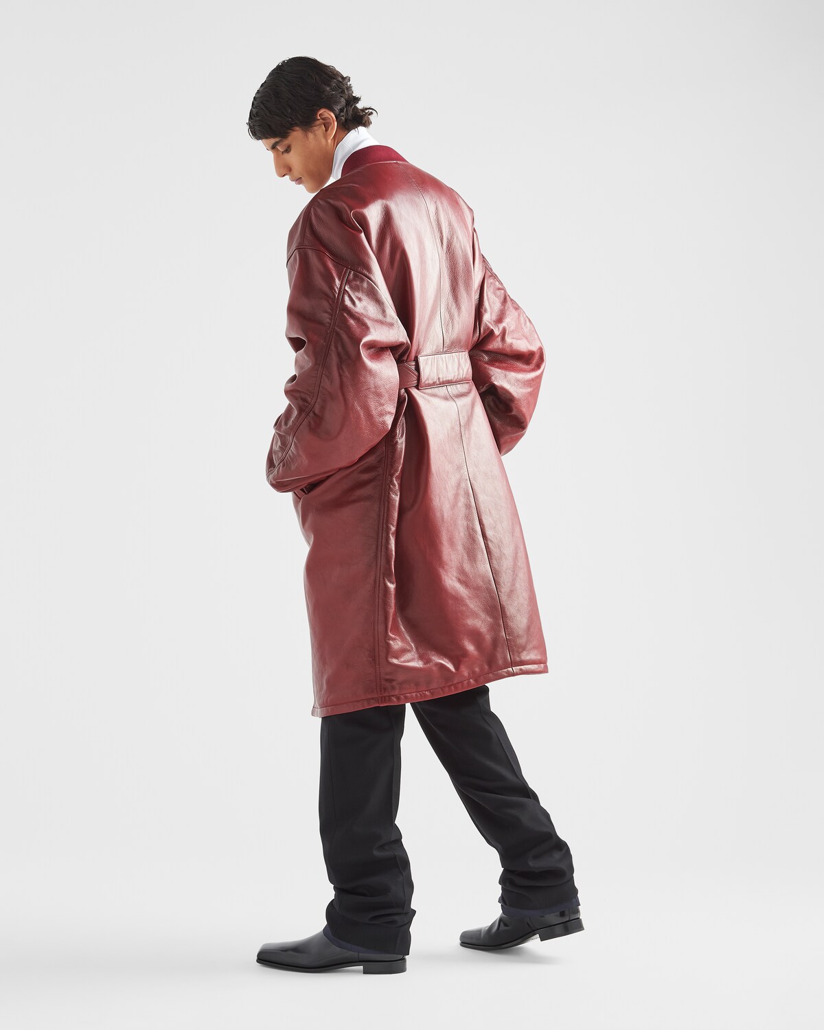 Ruby Red Oversized Leather Bomber Jacket | PRADA