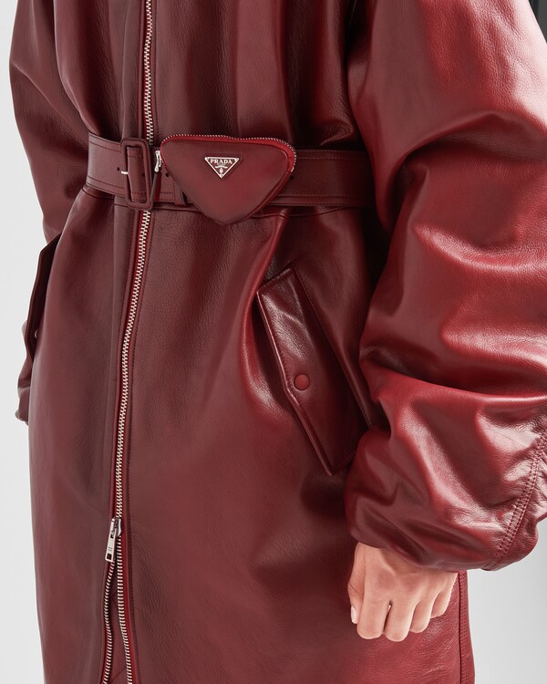 Ruby Red Oversized Leather Bomber Jacket | PRADA