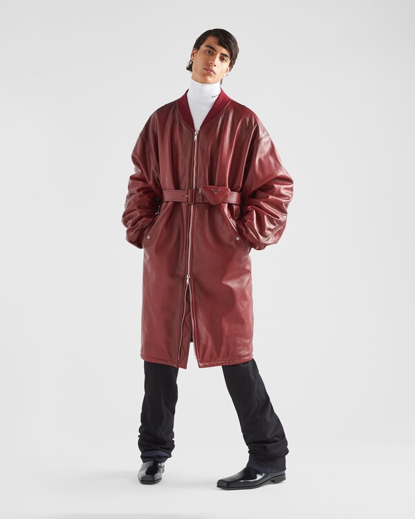 Ruby Red Oversized Leather Bomber Jacket | PRADA