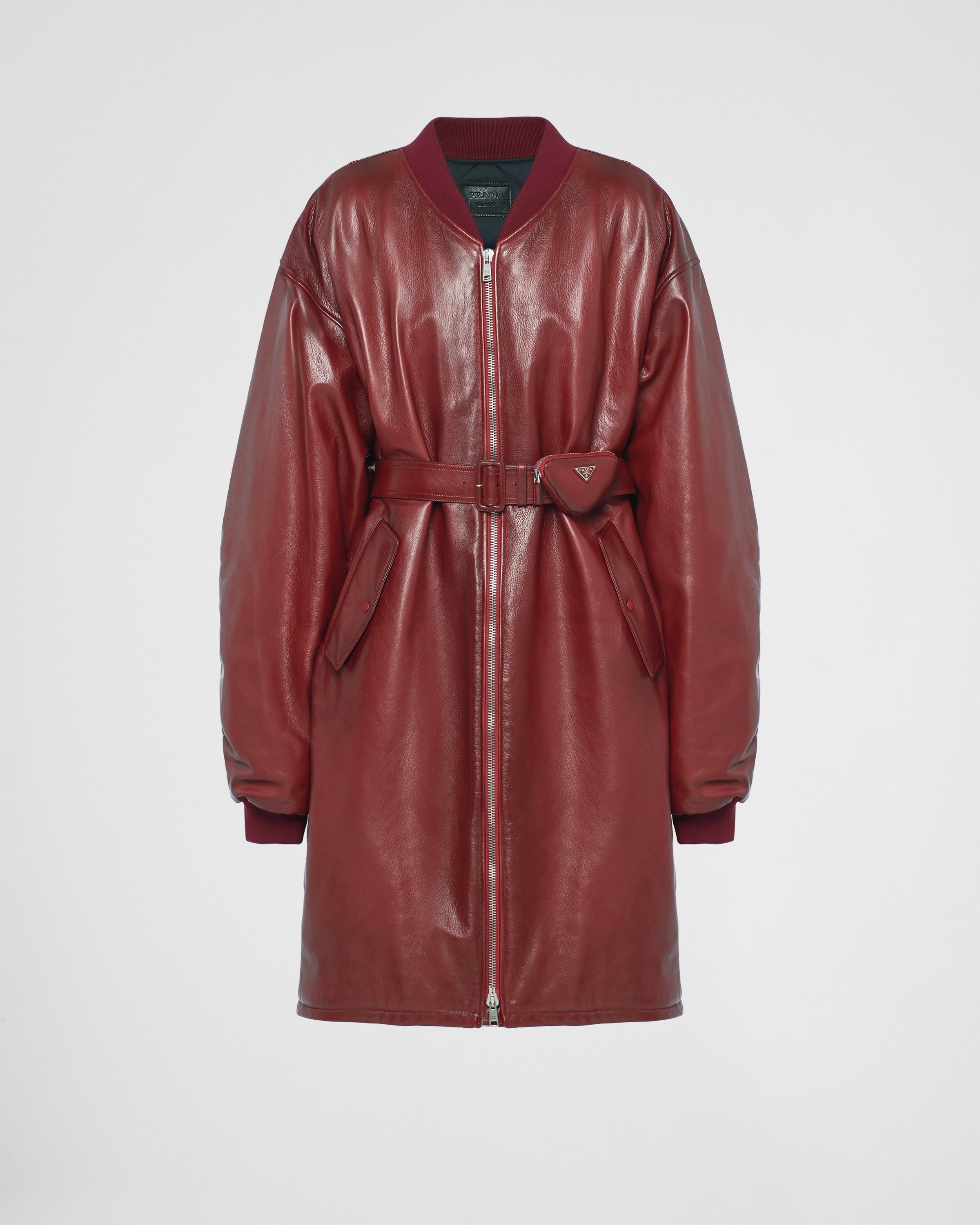 Ruby Red Oversized leather bomber jacket | Prada