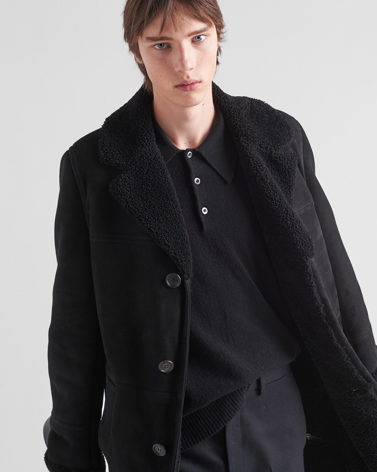 Black/black Shearling Coat | PRADA