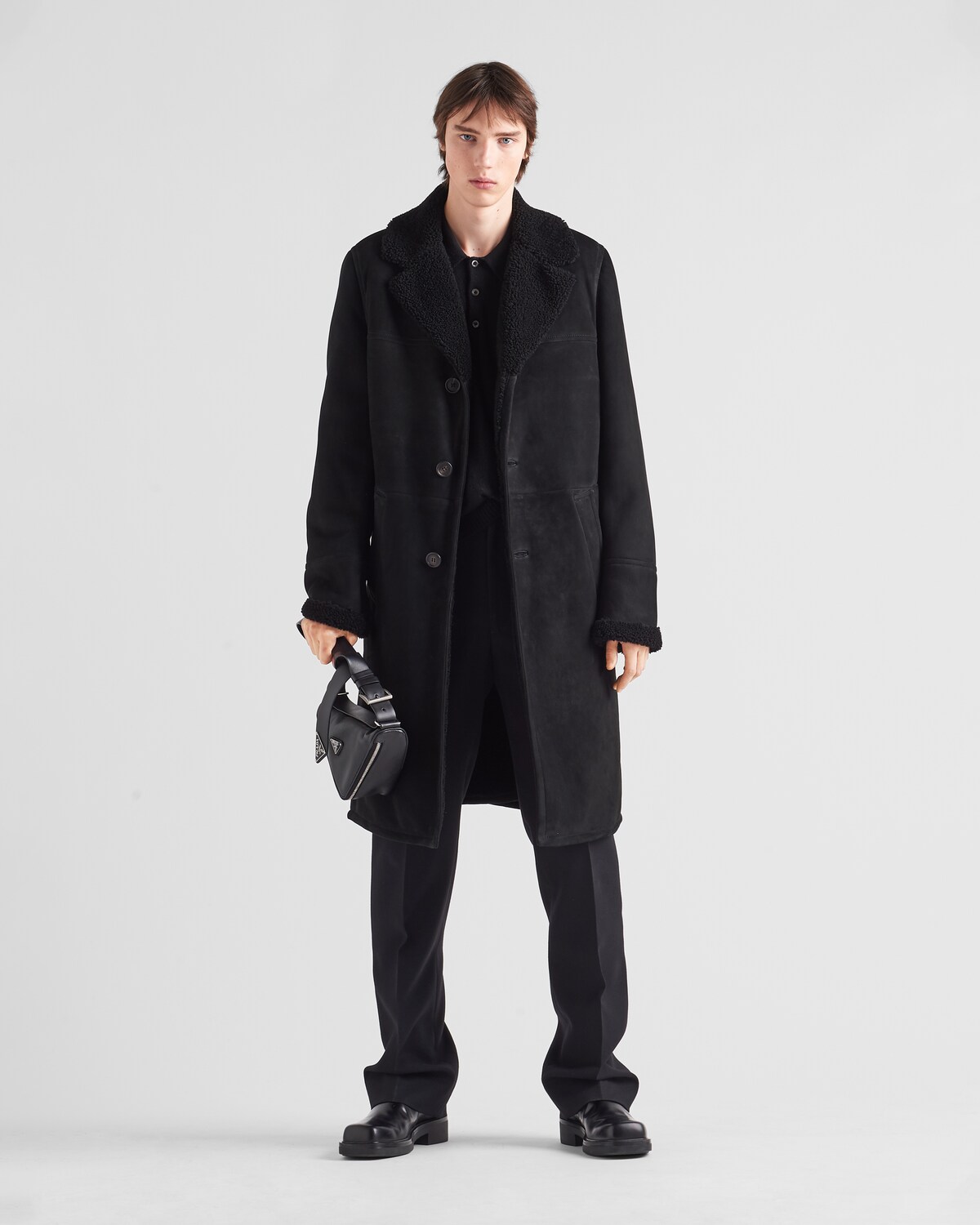 Black/black Shearling Coat | PRADA