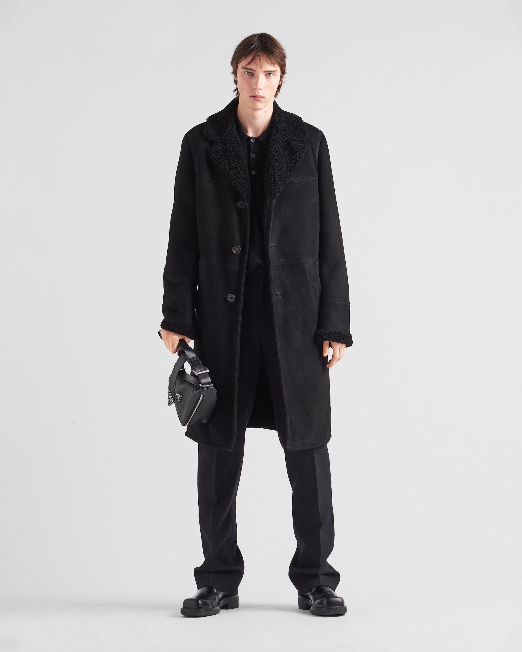 Black/black Shearling Coat | PRADA