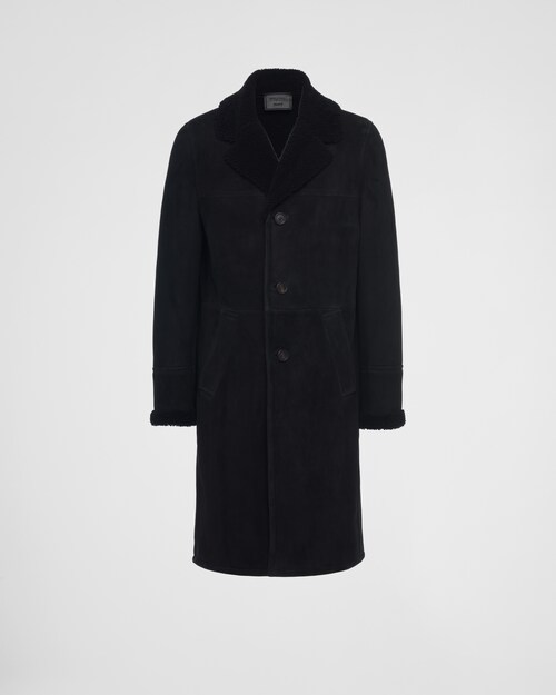 Black/black Shearling coat | Prada