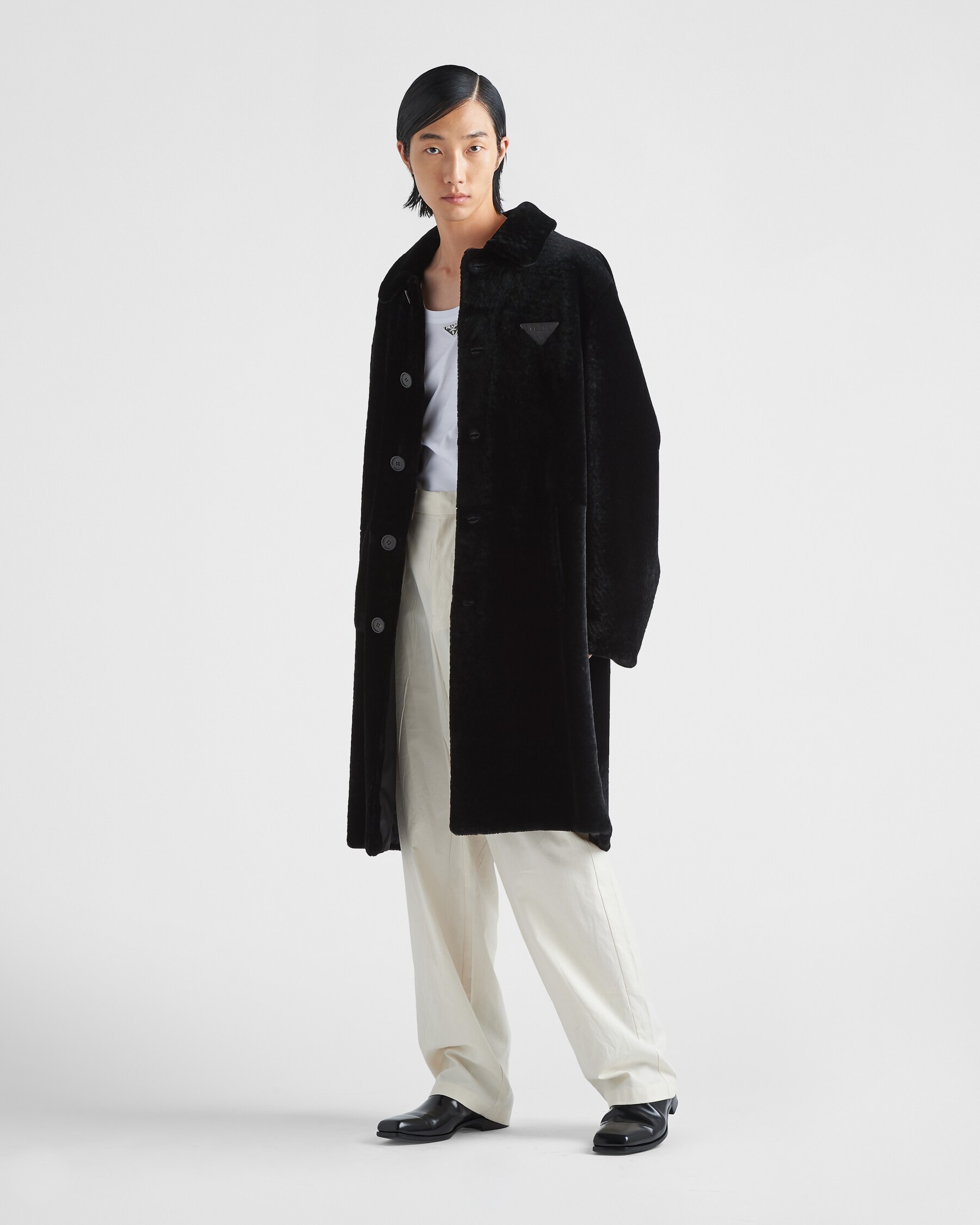 Black Shearling Coat | PRADA