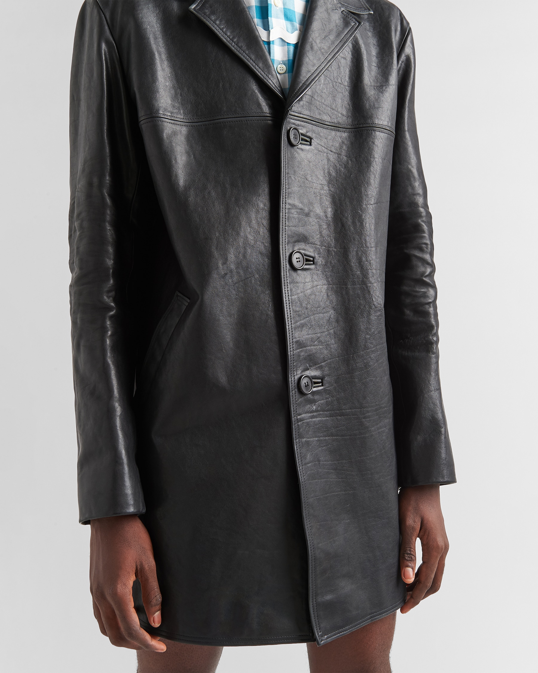Black Leather Pea Coat | PRADA