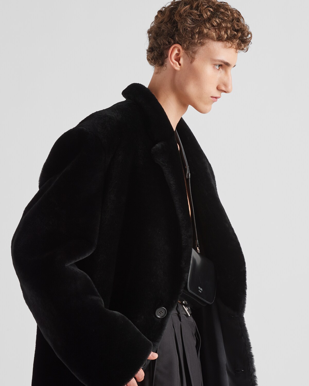 Black Shearling Coat | PRADA