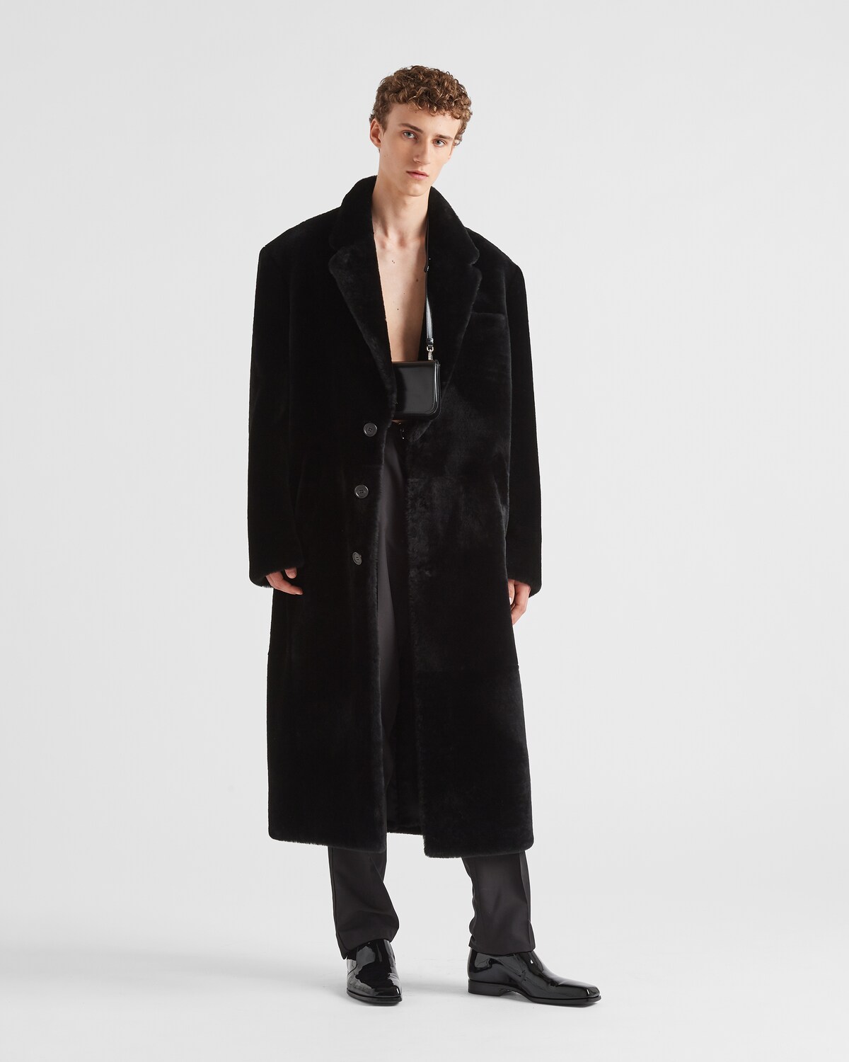 Black Shearling Coat | PRADA