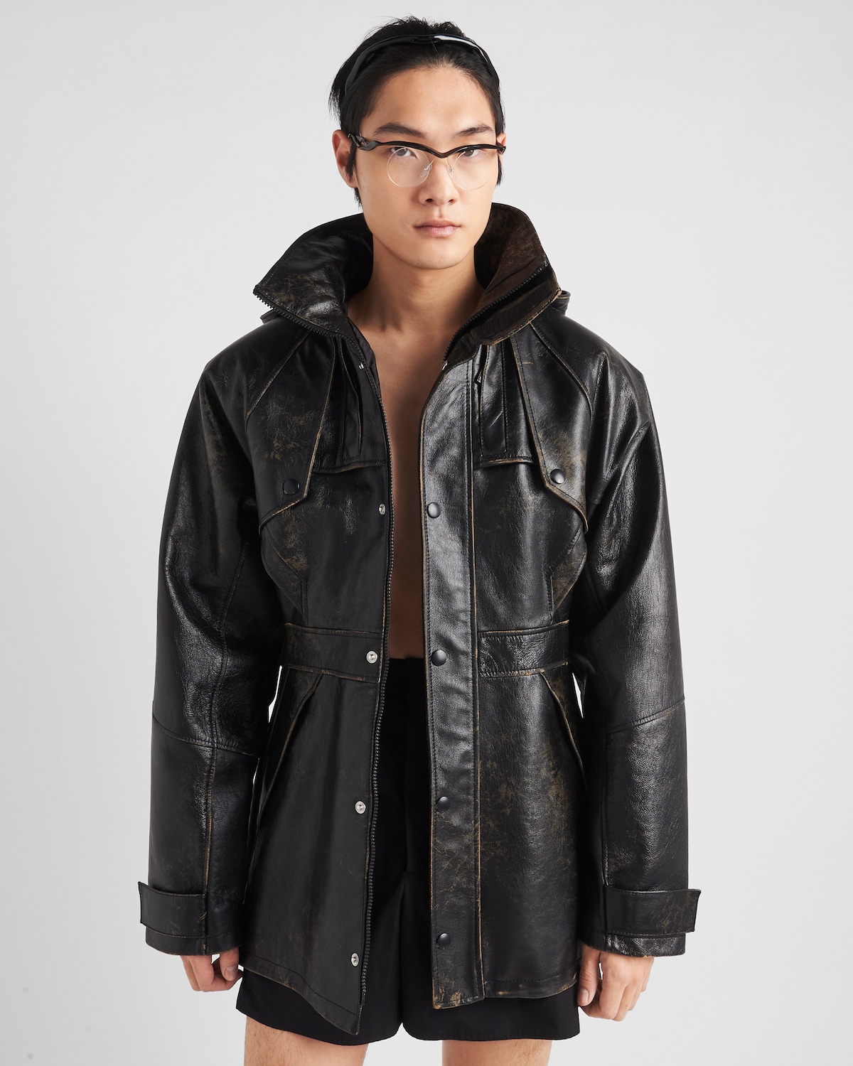 Black Leather Caban Jacket | PRADA