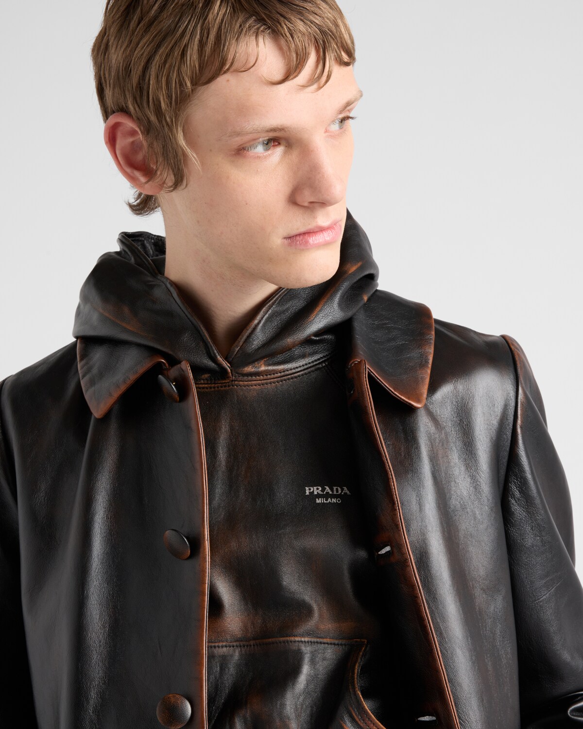 Black Nappa Leather Coat | PRADA