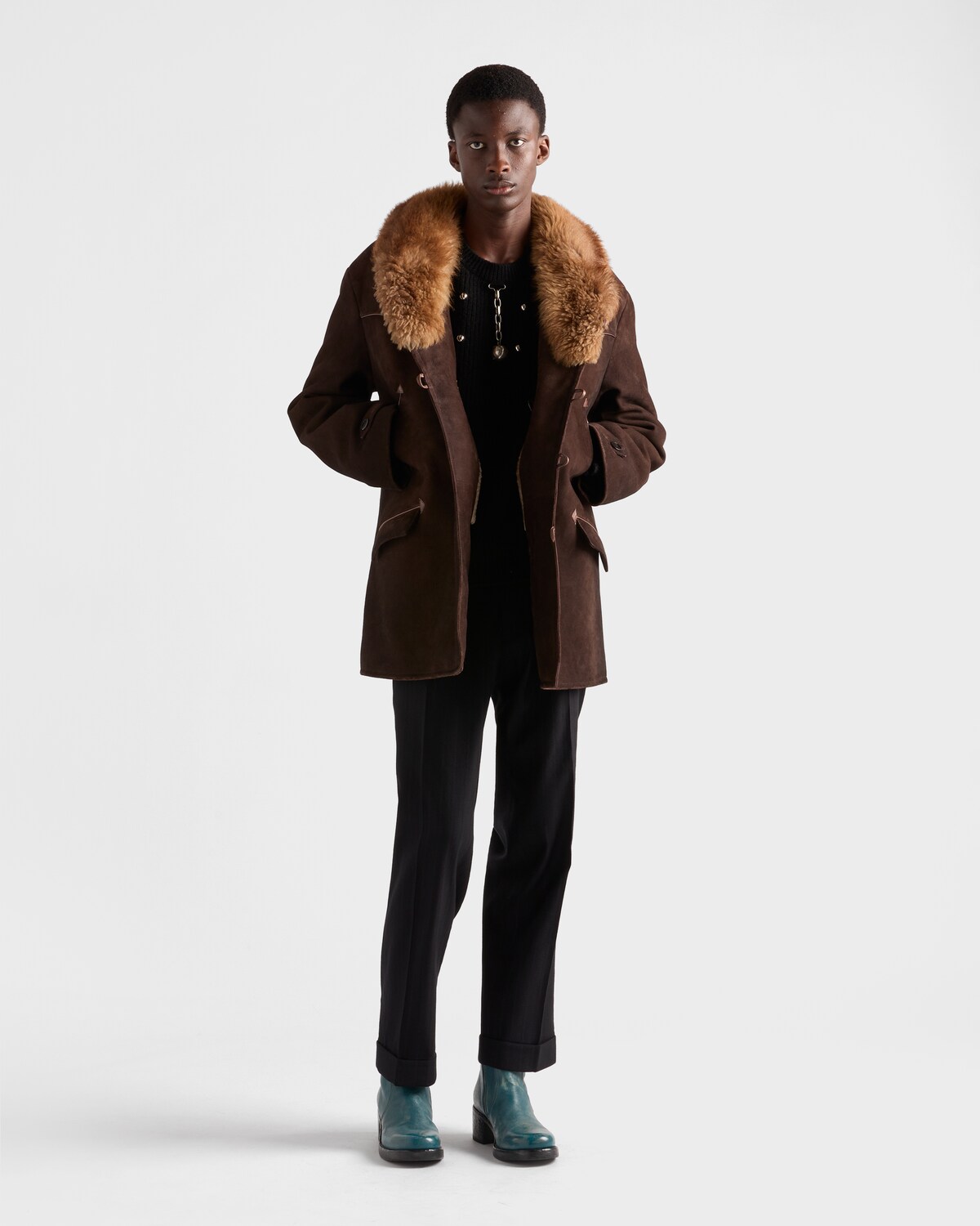 Dark Brown Suede And Shearling Jacket | PRADA