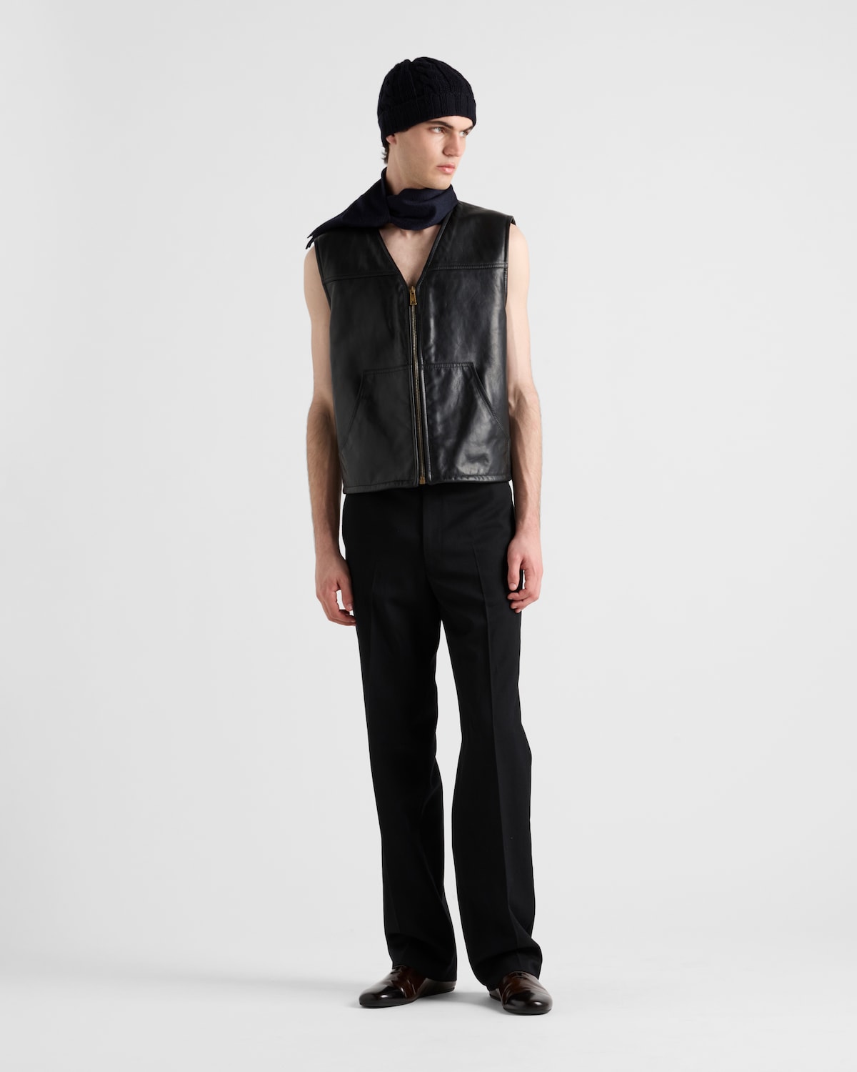 Black Leather And Shearling Vest | PRADA