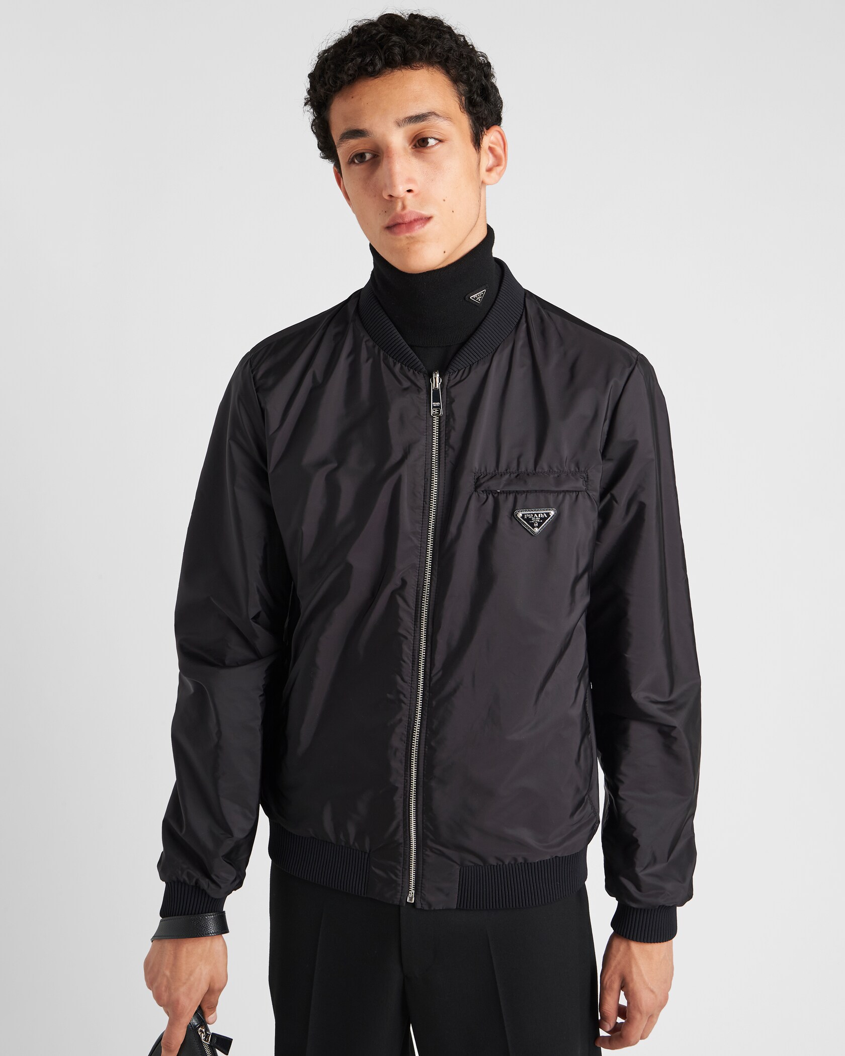 Reversible Nappa Leather And Nylon Bomber Jacket Black | PRADA