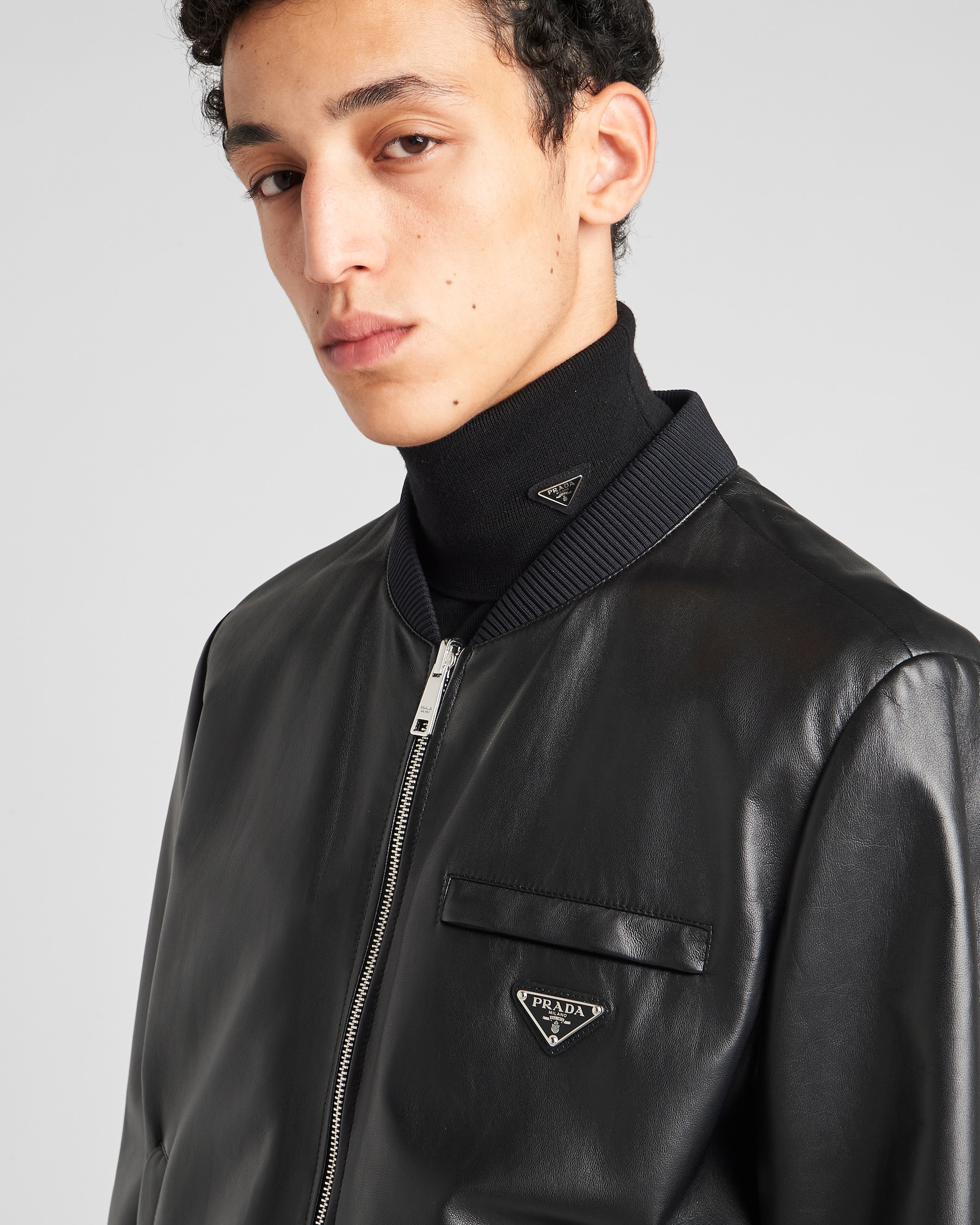 Black Reversible Nappa Leather And Re-nylon Bomber Jacket | PRADA