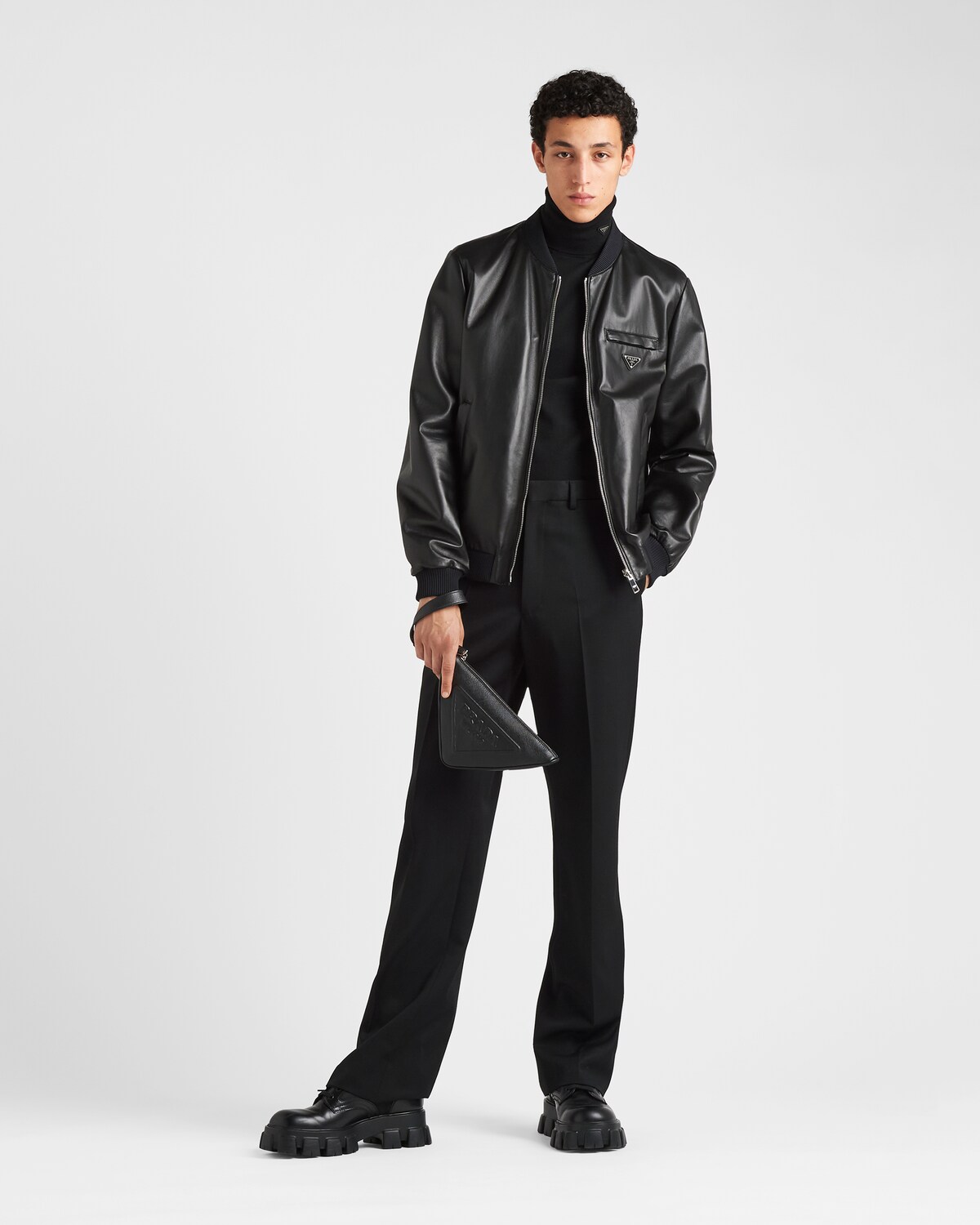 Black Reversible Nappa Leather And Re-nylon Bomber Jacket | PRADA