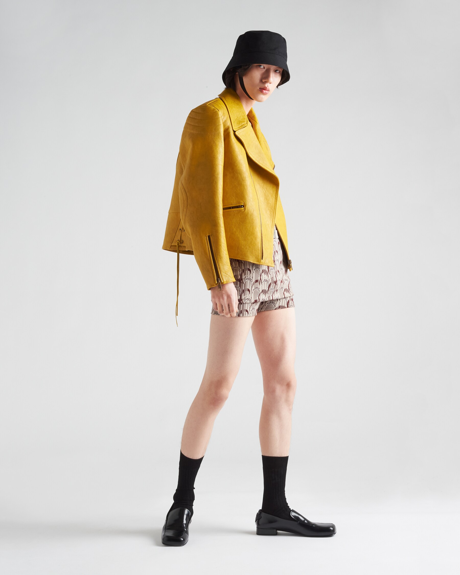 Yellow Leather Biker Jacket | PRADA