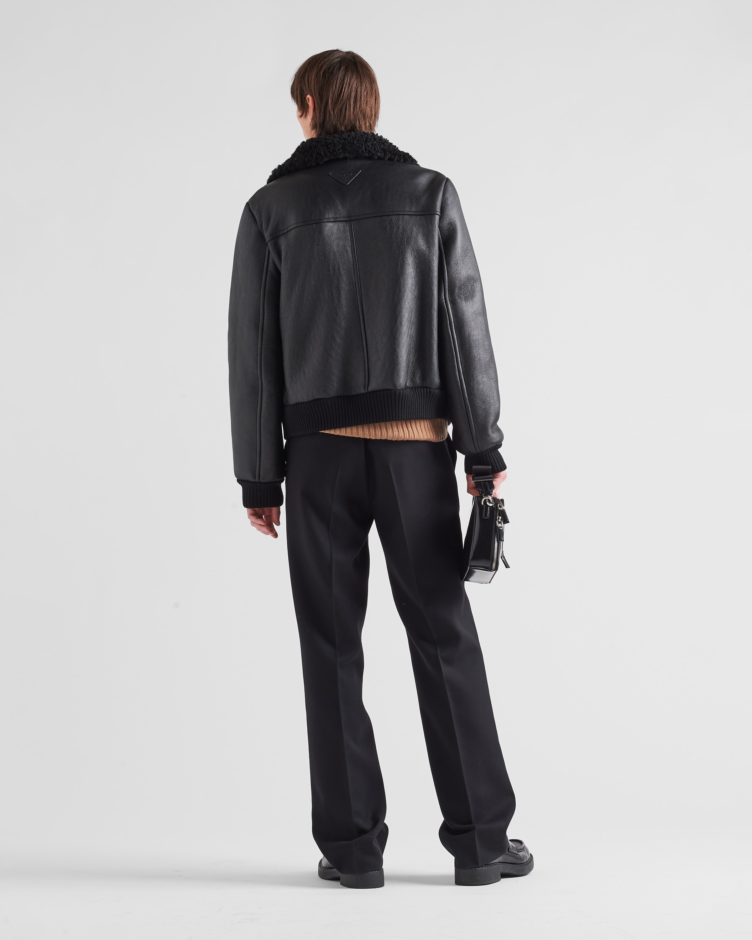 Black/black Shearling bomber jacket | Prada