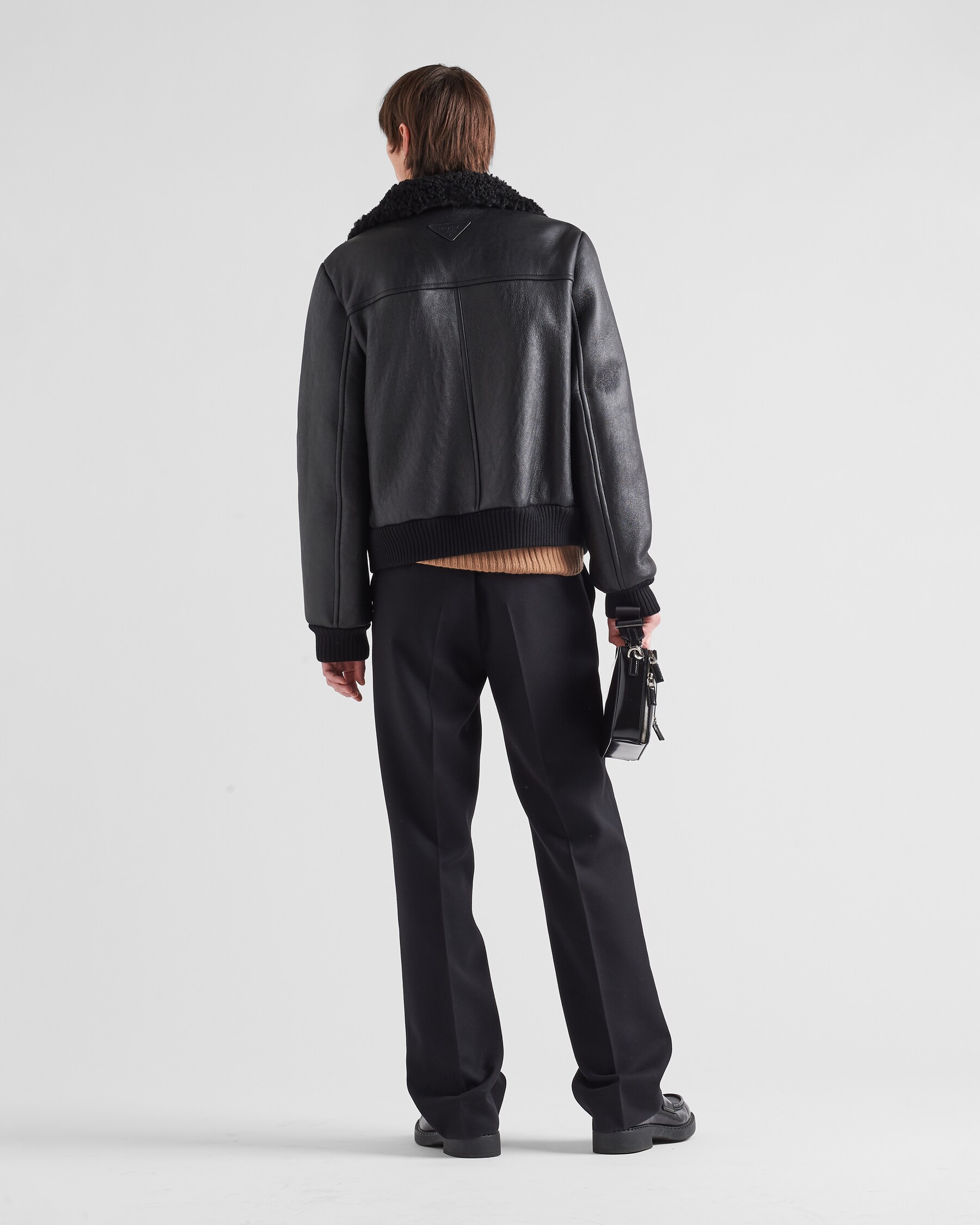 Black/black Shearling Bomber Jacket | PRADA