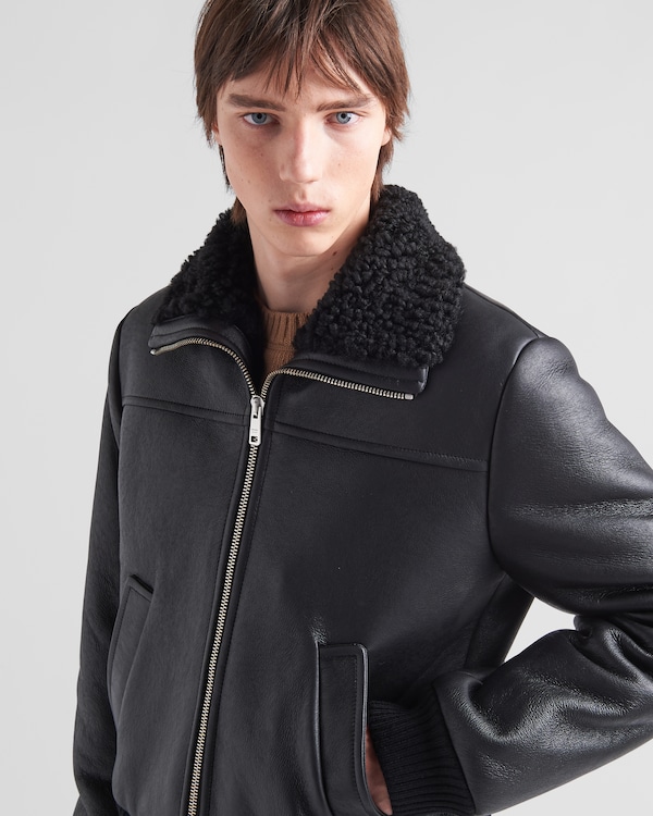 Black/black Shearling Bomber Jacket | PRADA