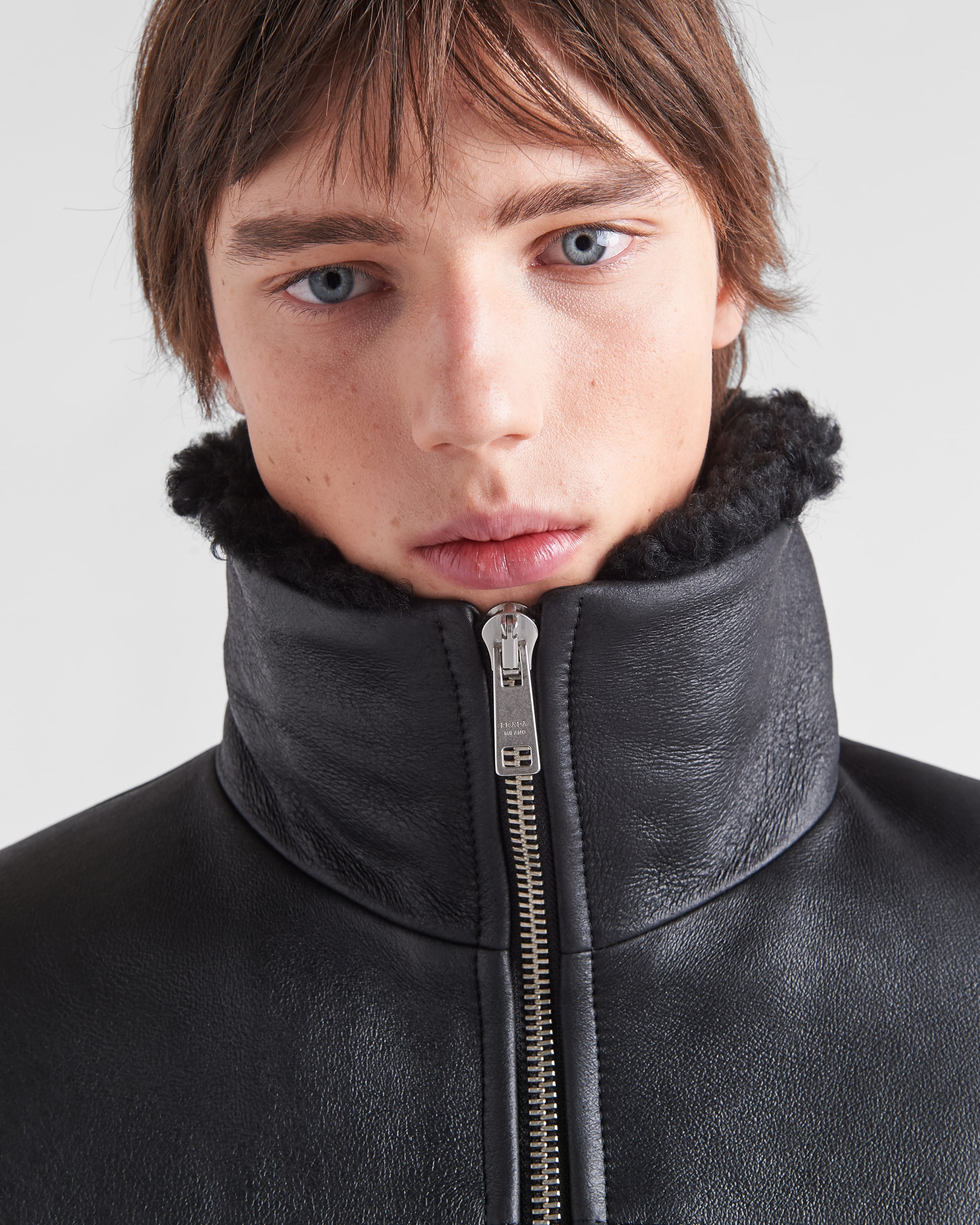 Black/black Shearling bomber jacket | Prada