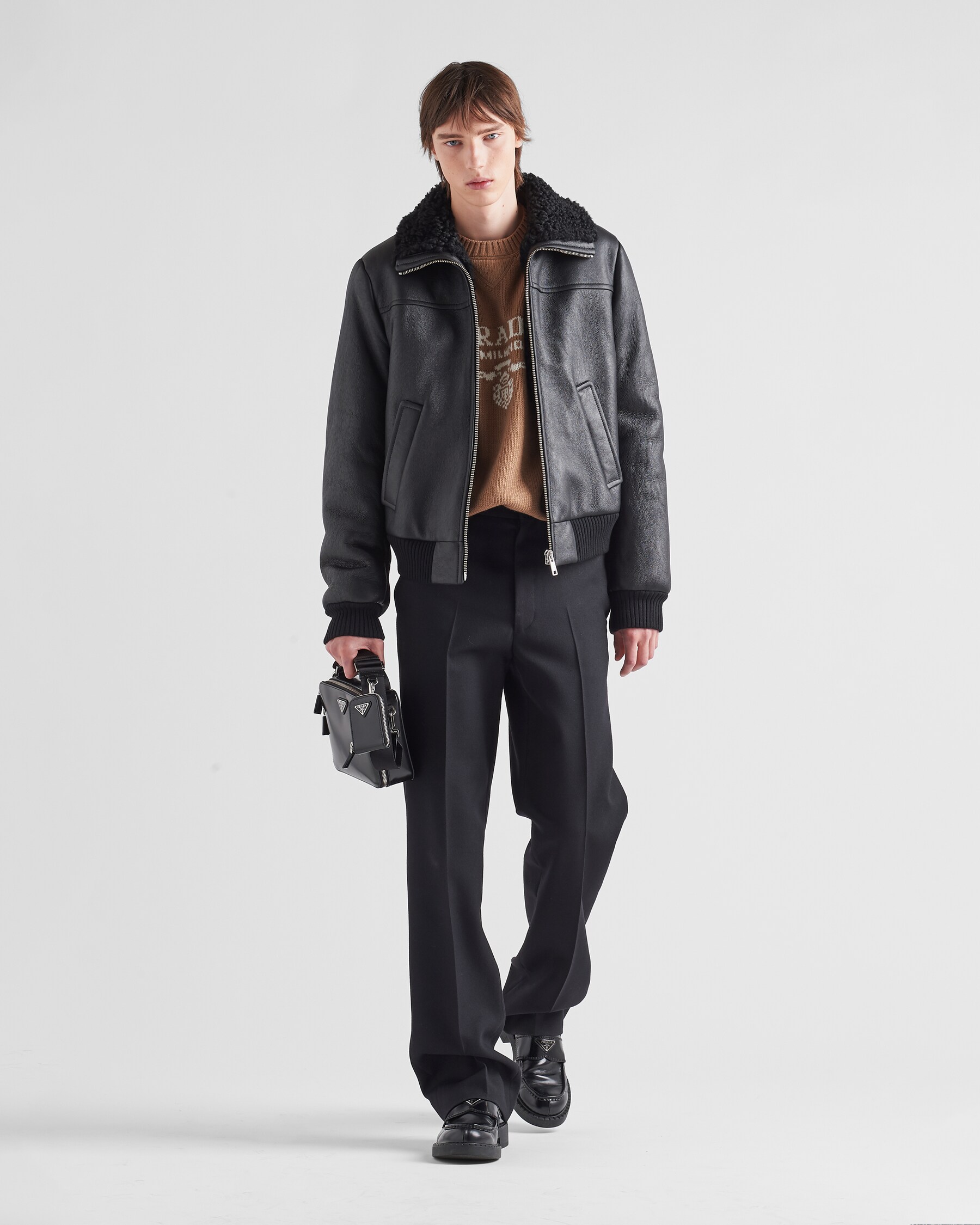 Black/black Shearling Bomber Jacket | PRADA