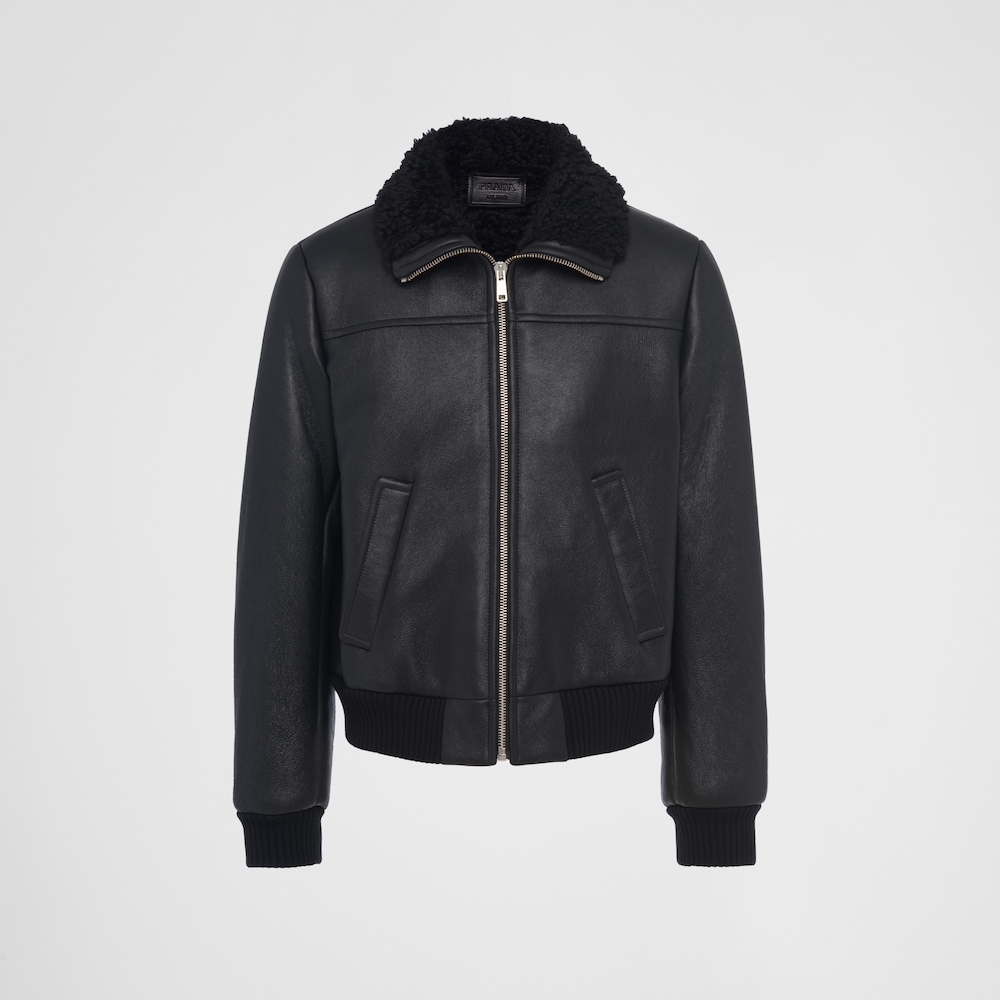 Black/black Shearling bomber jacket | Prada