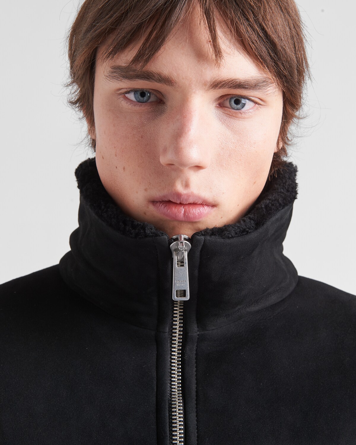 Black/black Shearling And Knit Jacket | PRADA