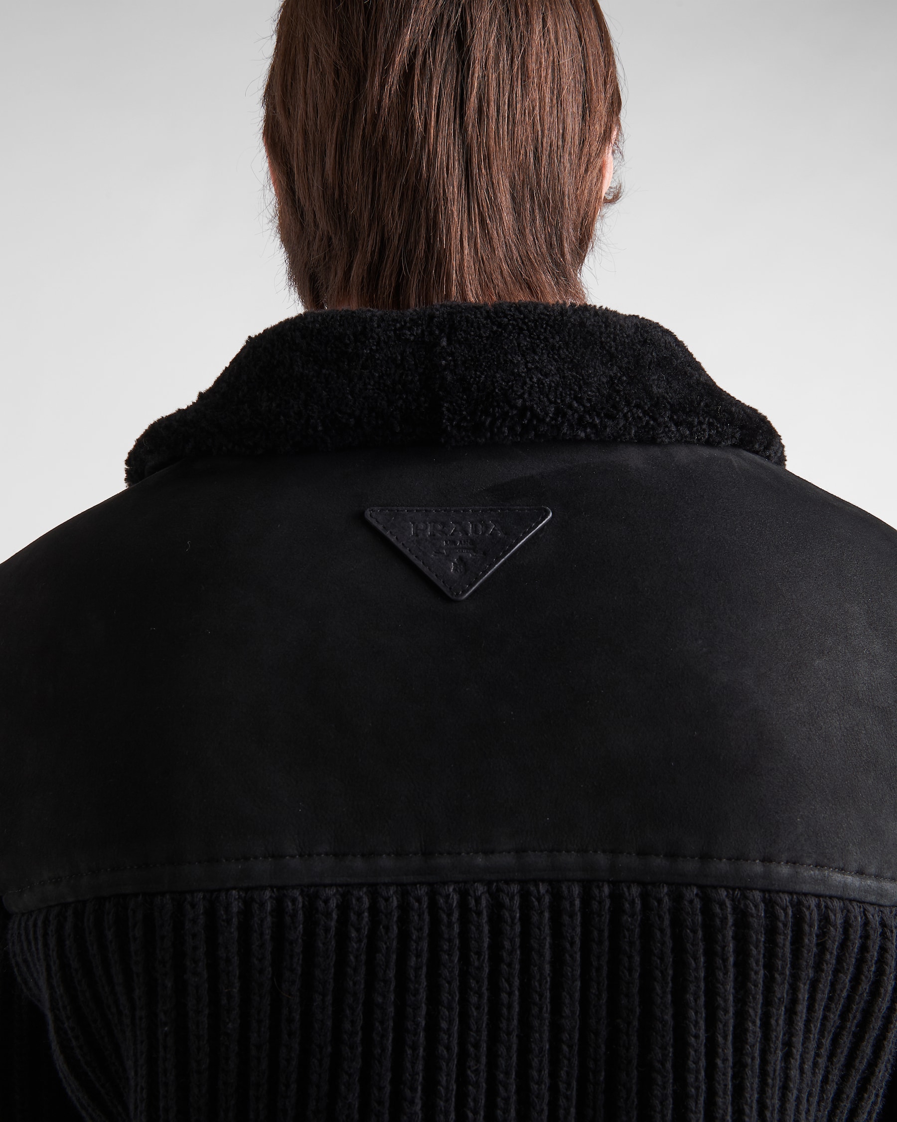Black/black Shearling And Knit Jacket | PRADA