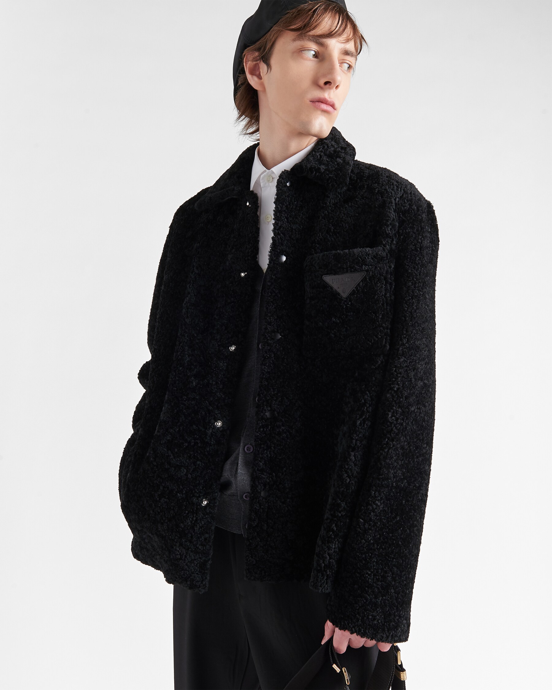 Black Shearling Blouson Jacket | PRADA