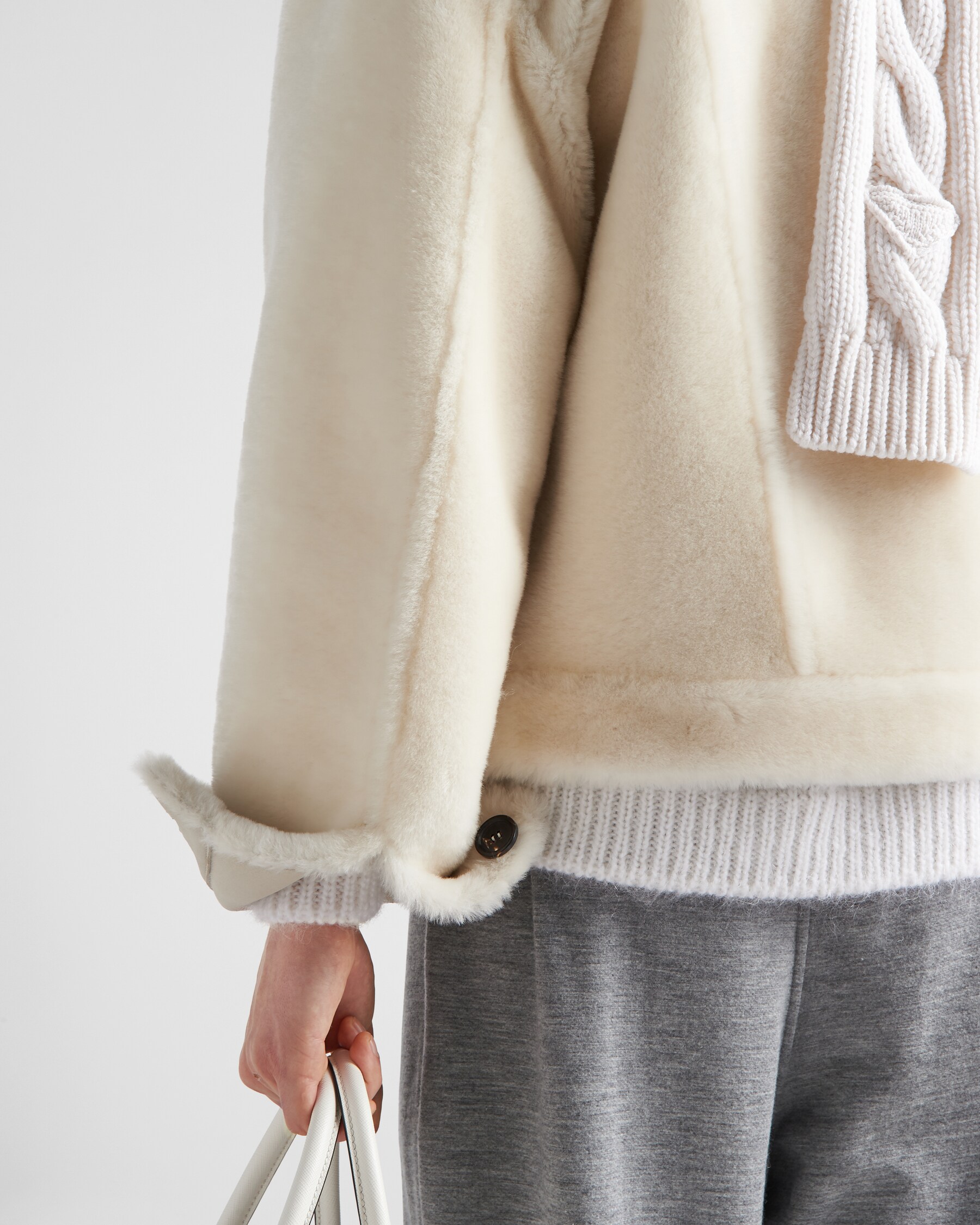 Chalk White Shearling Jacket | PRADA