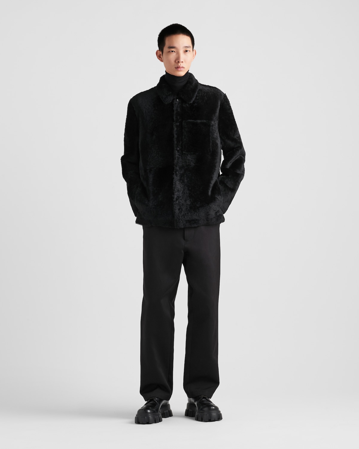 Black Shearling Blouson Jacket | PRADA