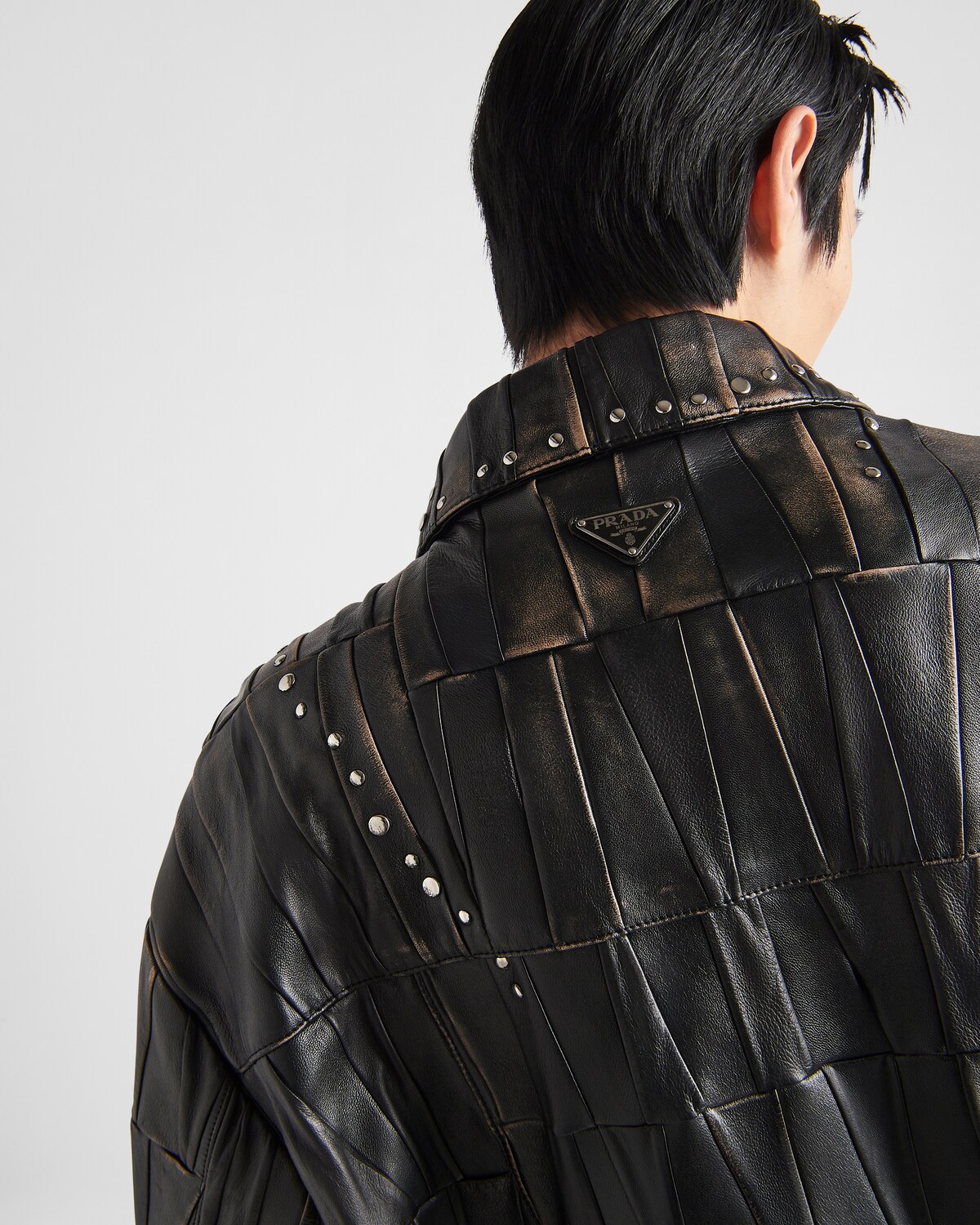 ブラック Studded Leather Jacket | PRADA