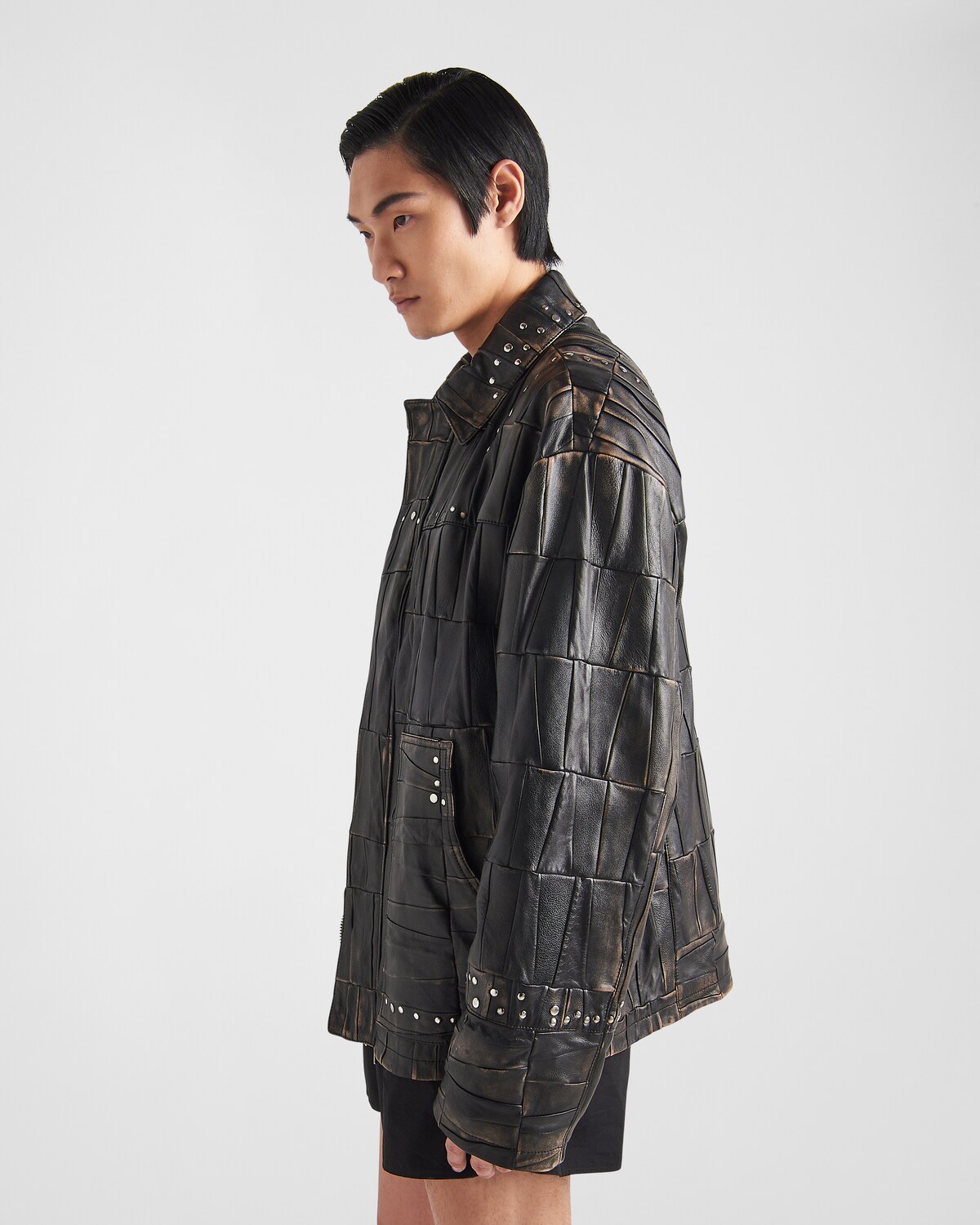 Studded Leather Jacket Noir | PRADA