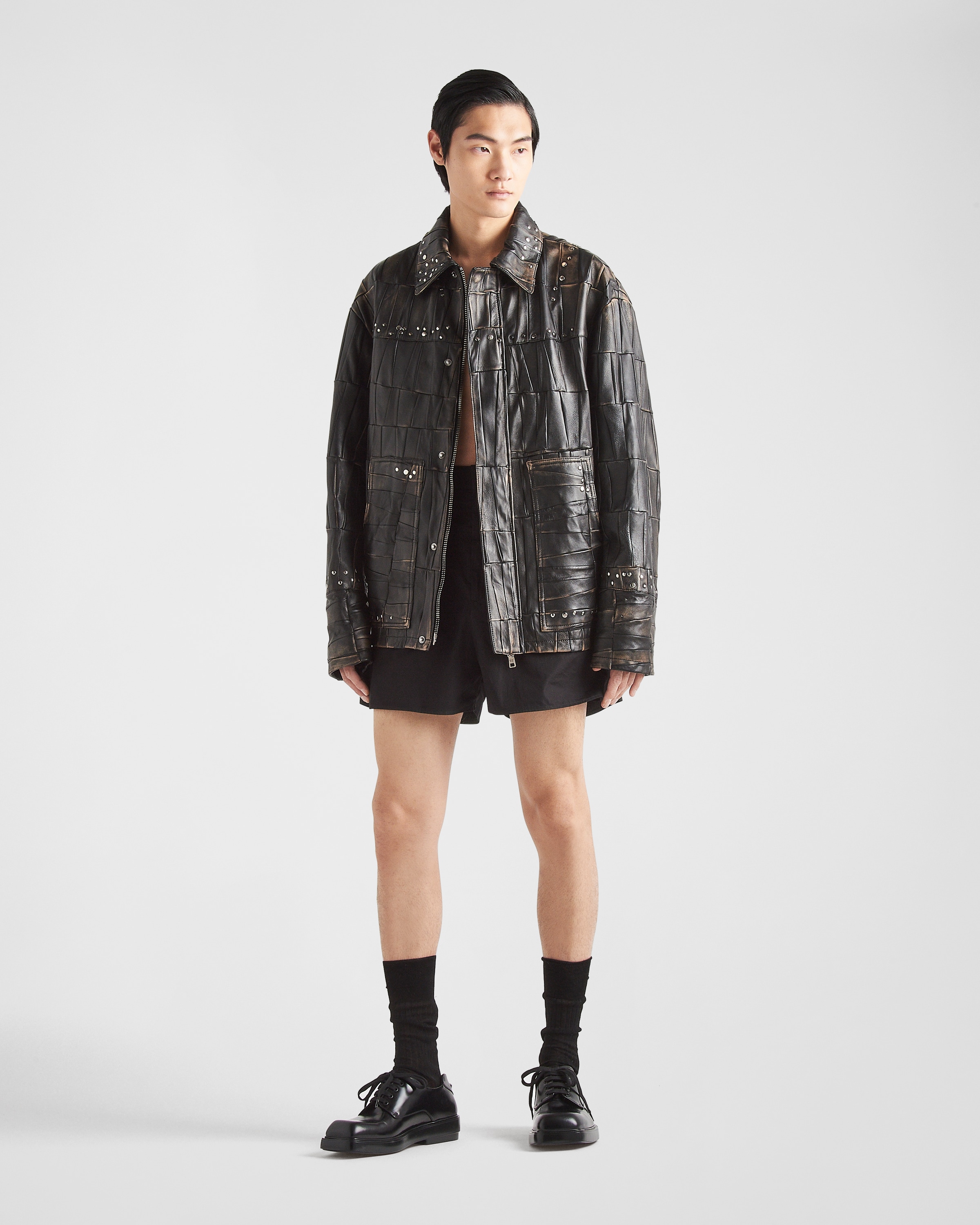 Prada Studded Leather Jacket In Black | ModeSens