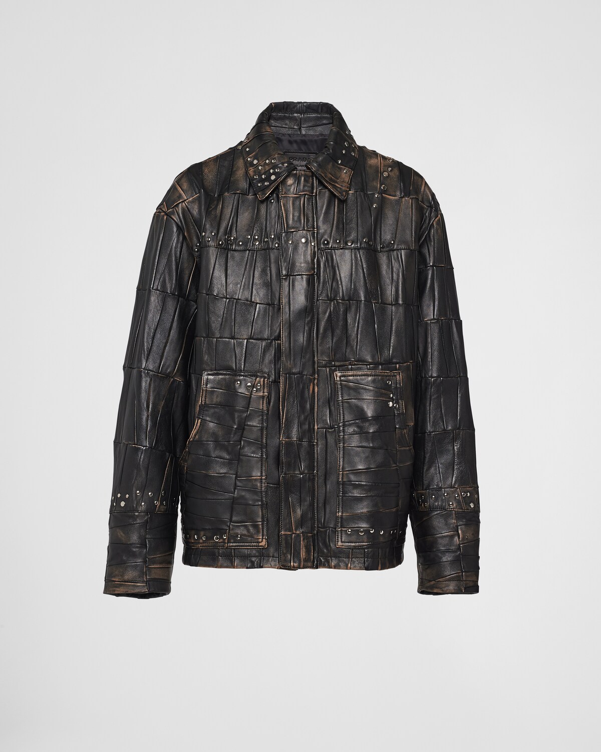 ブラック Studded Leather Jacket | PRADA