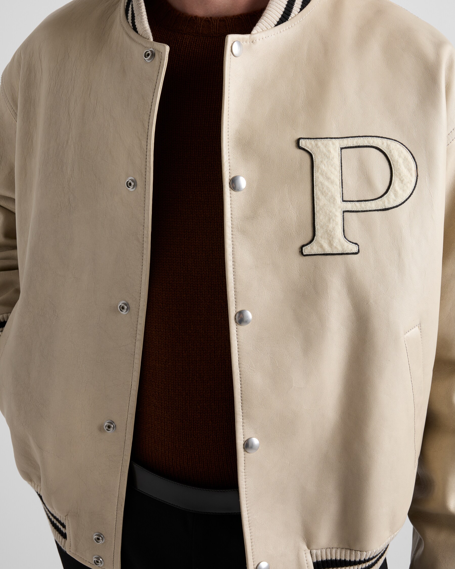 Ivory Padded Leather Bomber Jacket | PRADA