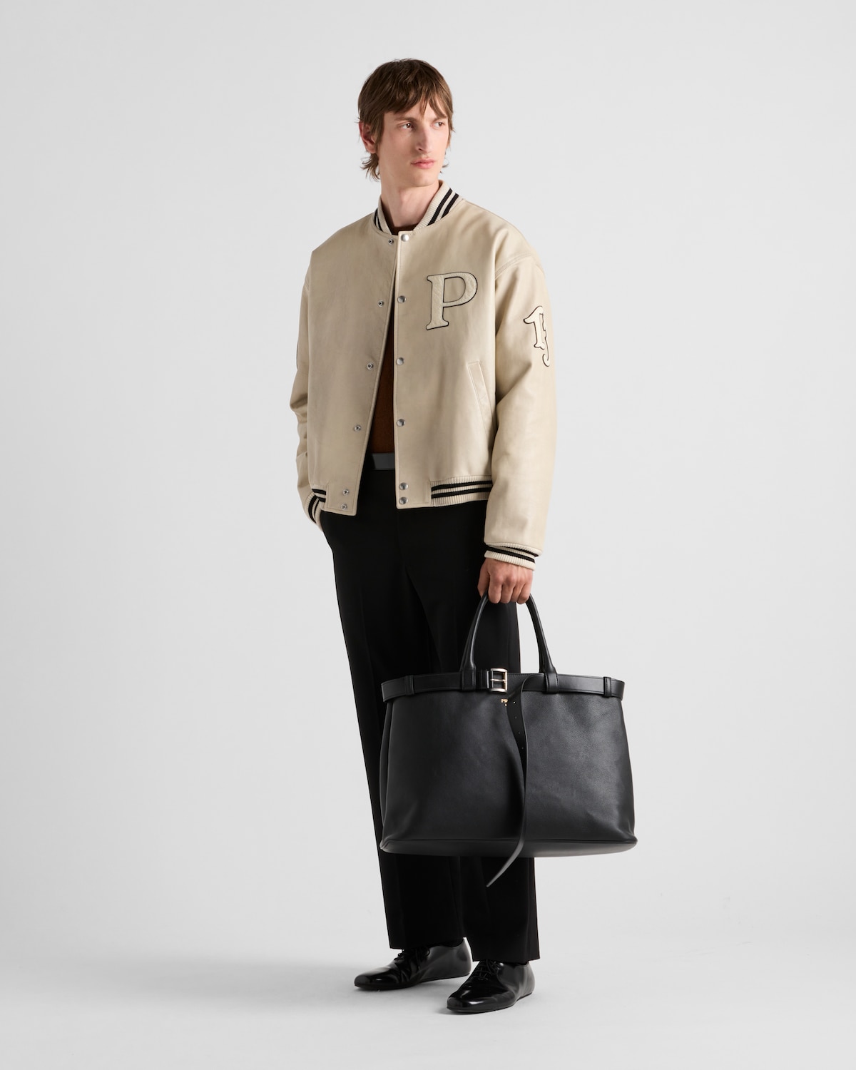 Ivory Padded Leather Bomber Jacket | PRADA