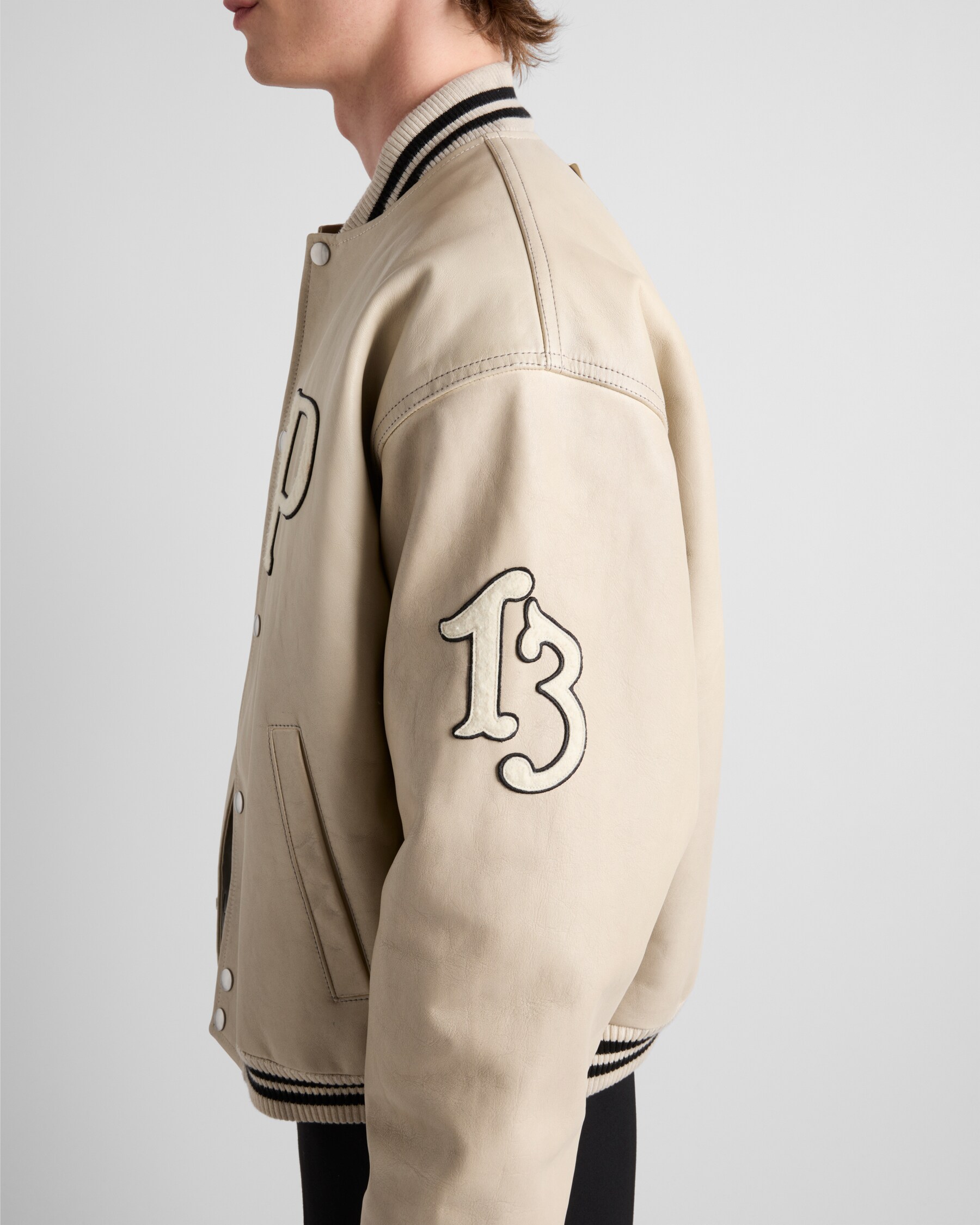 Ivory Padded Leather Bomber Jacket | PRADA