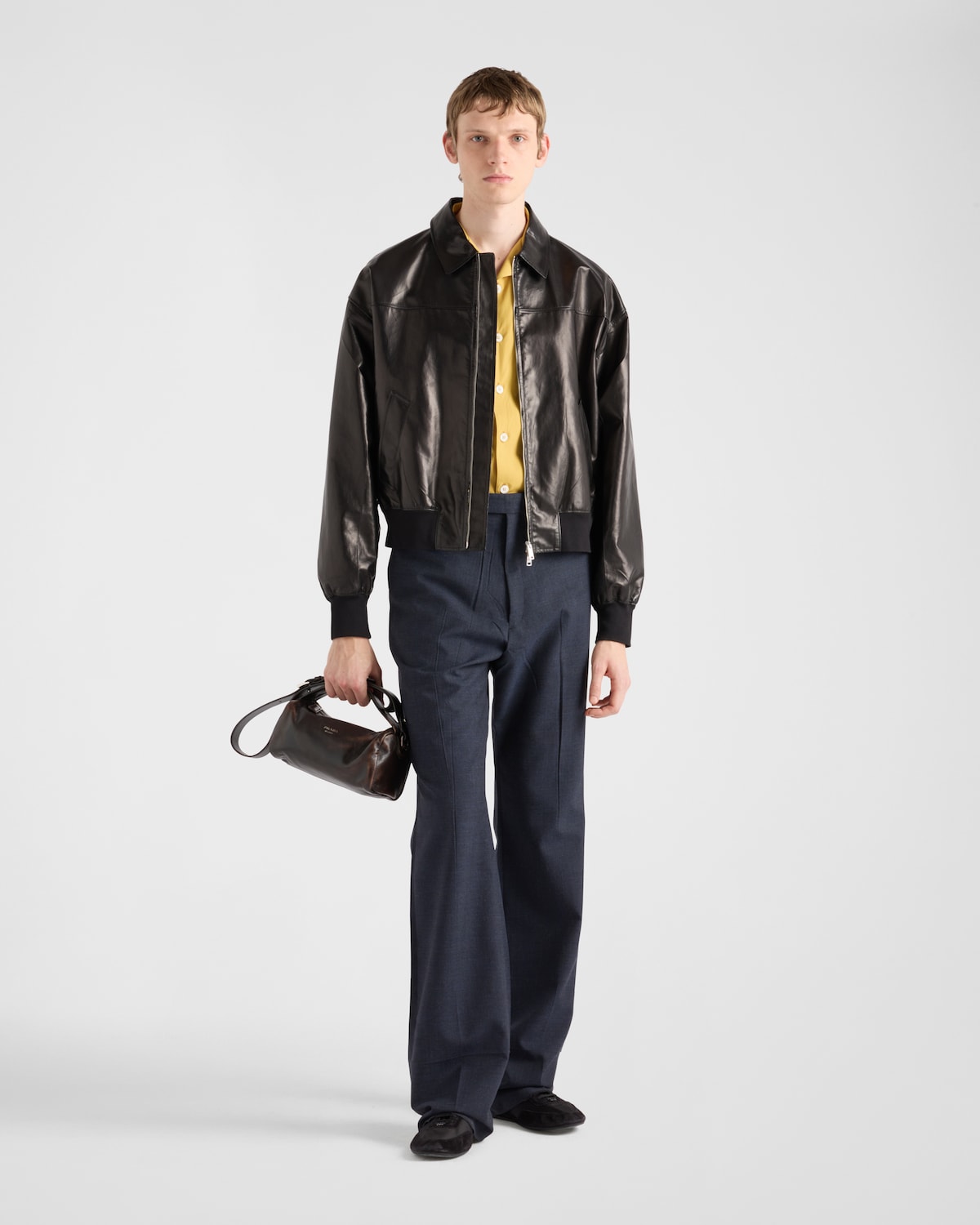 Black/sand Leather Bomber Jacket | PRADA - United Kingdom