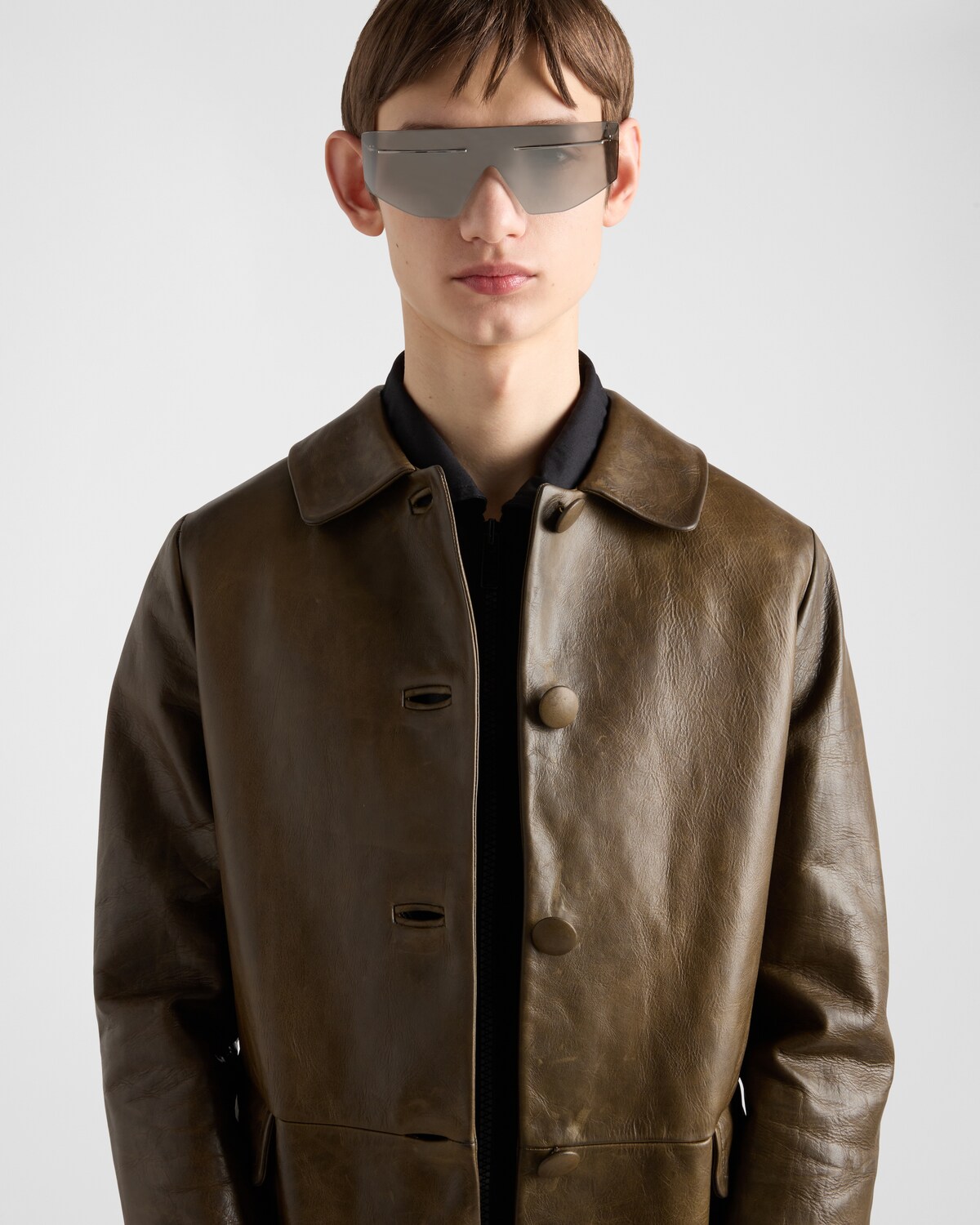 Loden Green Leather Blouson Jacket | PRADA