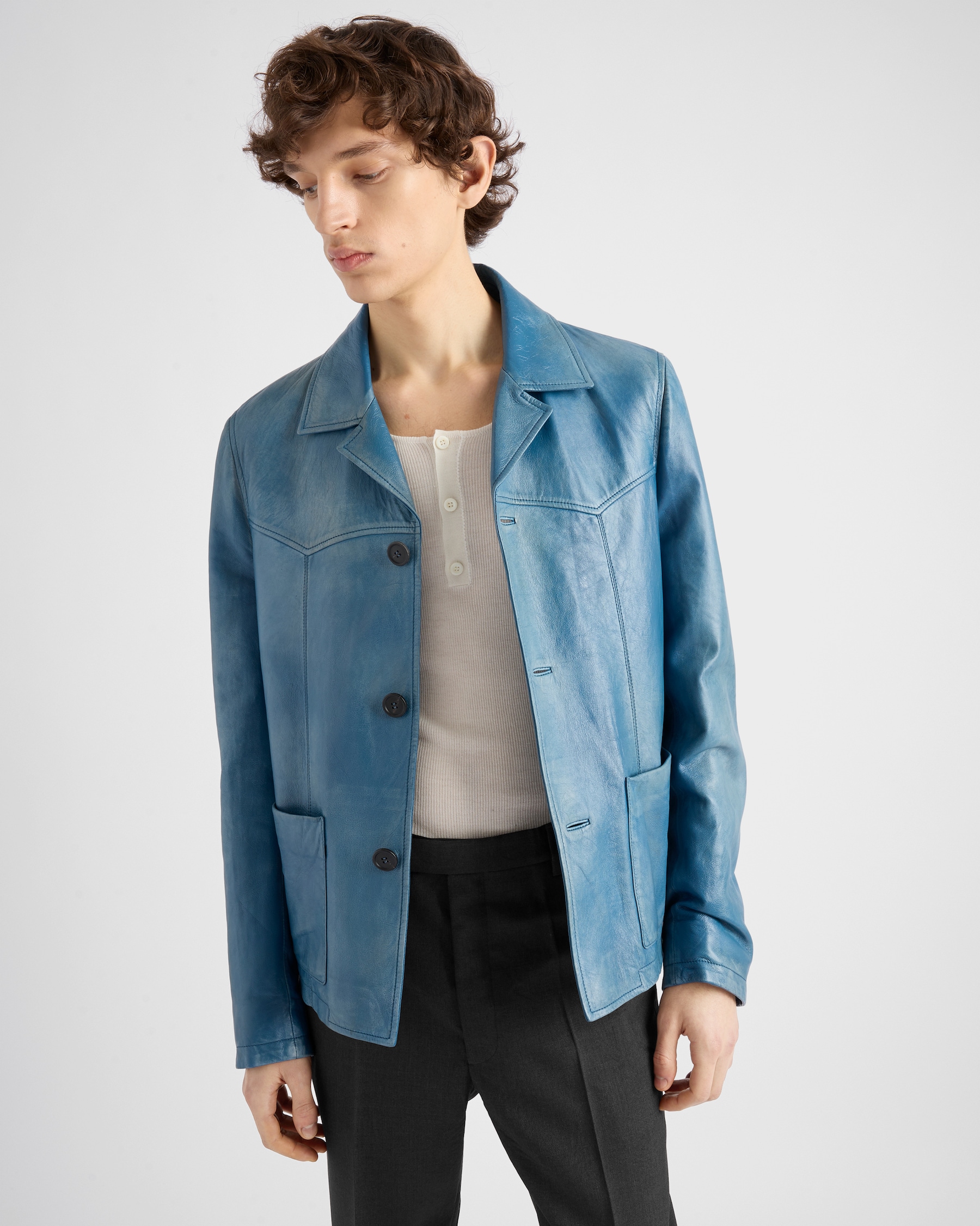 Aviator Blue Nappa Leather Jacket | PRADA