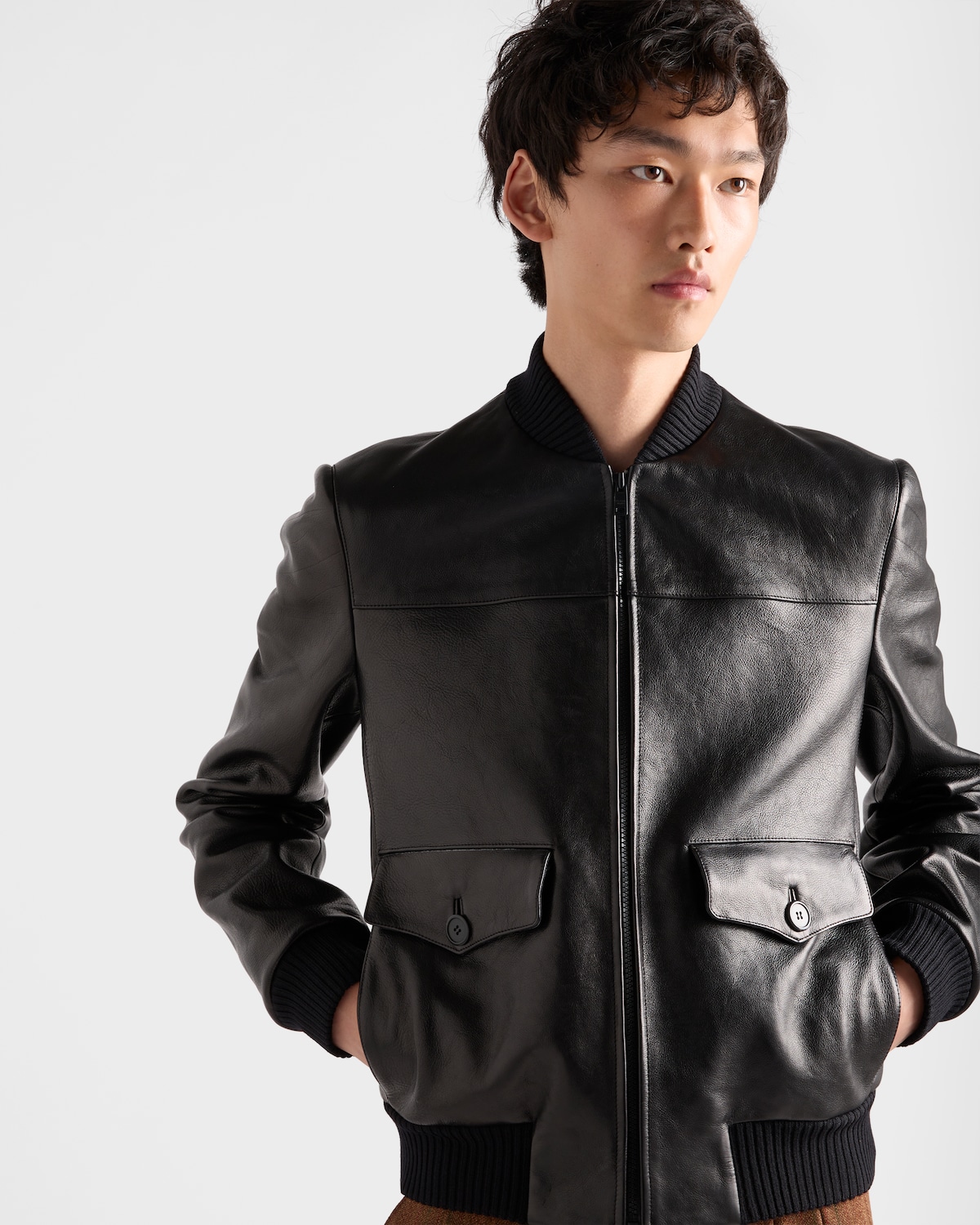 Black Leather Bomber Jacket | PRADA
