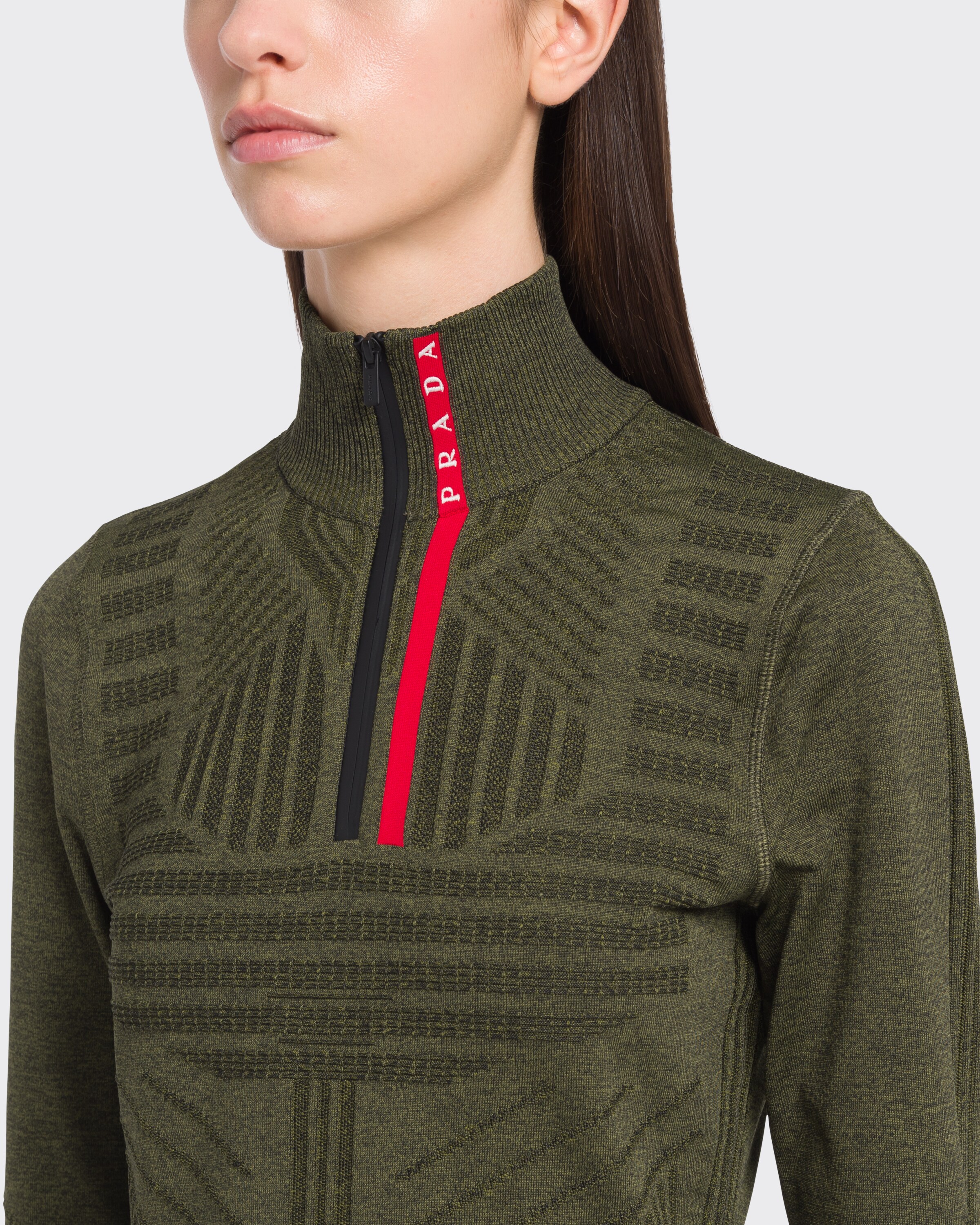 Military Melange Tech Rec Nylon Piqué Sporty Top | PRADA