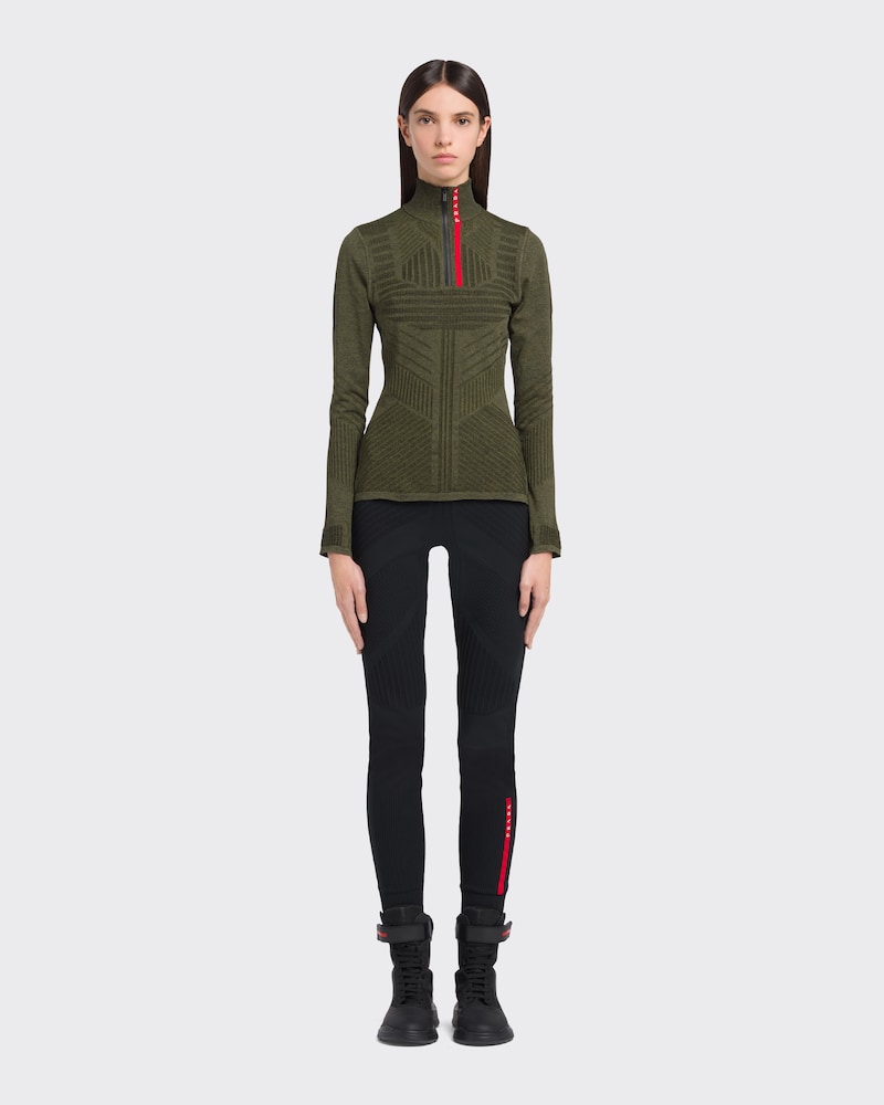 Military Melange Tech Rec Nylon Piqué Sporty Top | PRADA