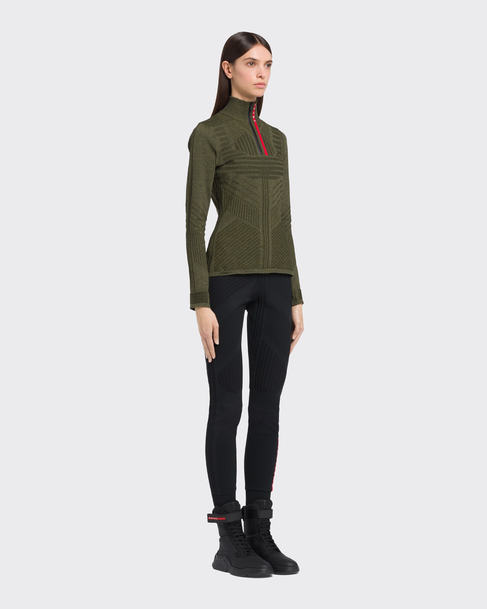 Military Melange Tech Rec Nylon Piqué Sporty Top | PRADA
