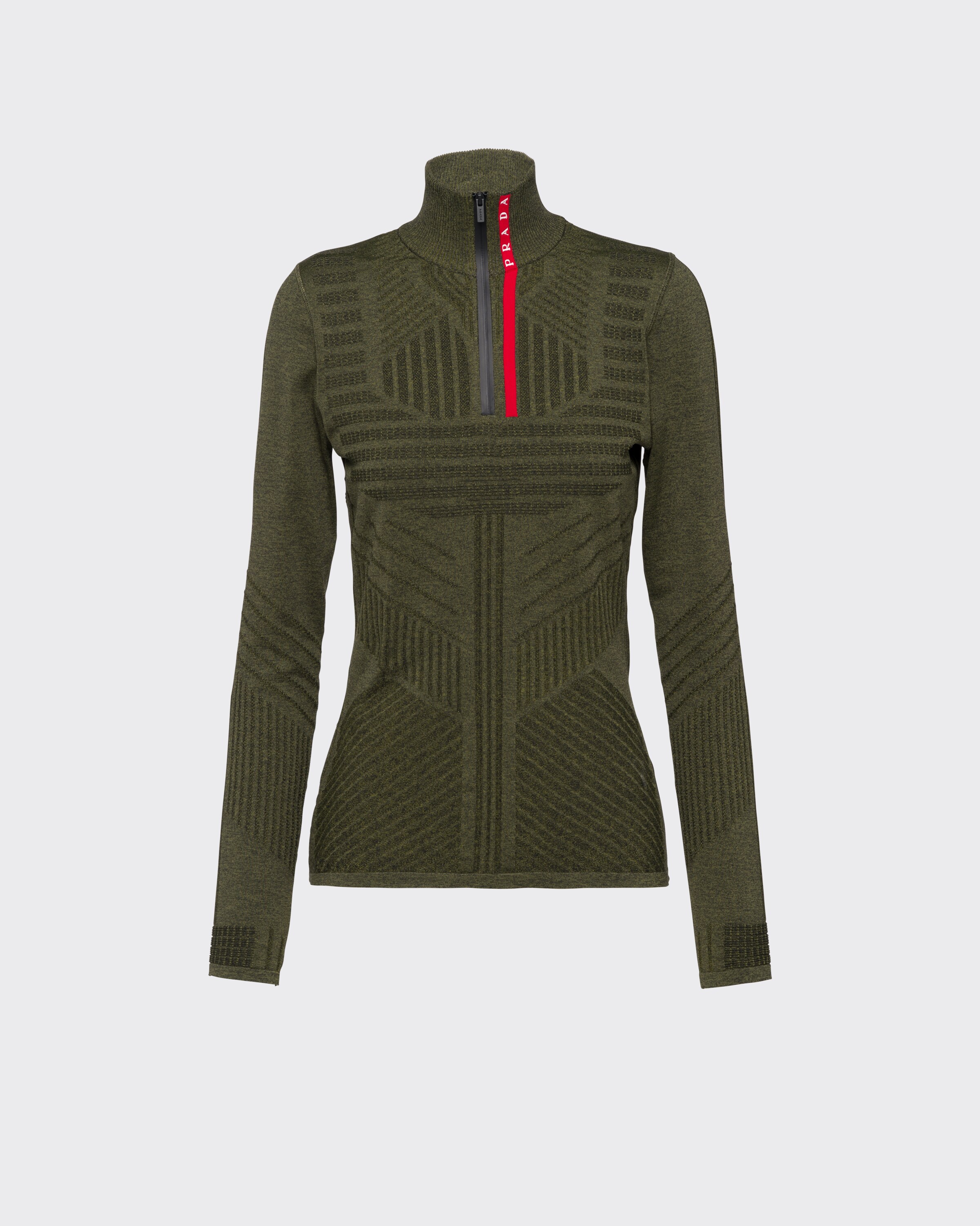 Military Melange Tech Rec Nylon Piqué Sporty Top | PRADA
