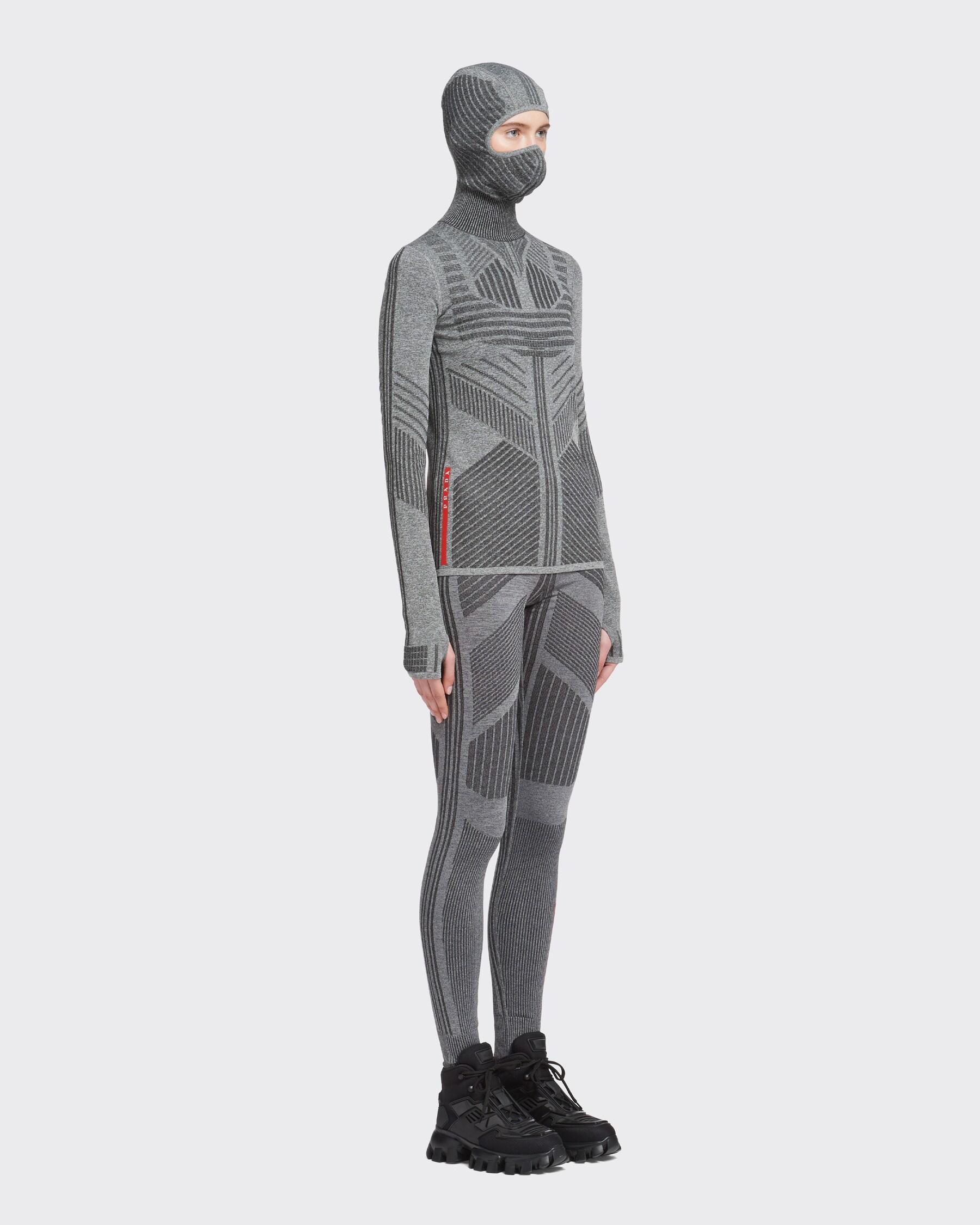 Grey Tech Rec Nylon Piqué Top With Ski Mask | PRADA